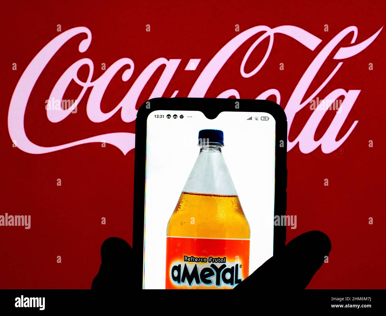 In this photo illustration, the Ameyal, fruit soda logo is displayed on ...