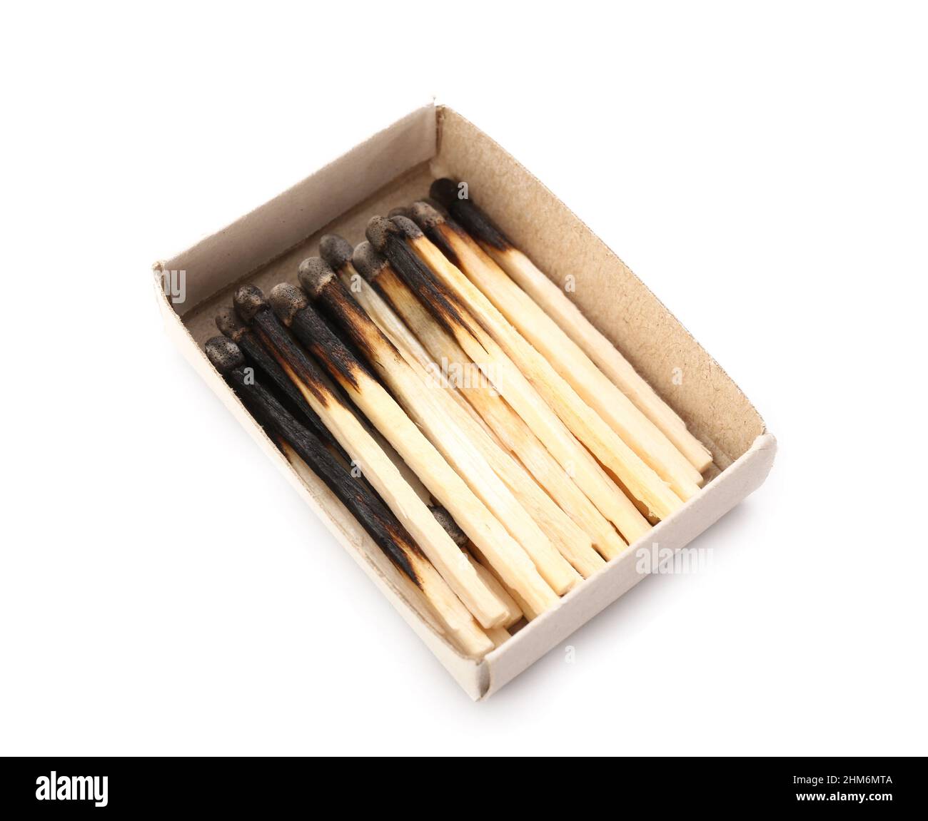 Matchbox with burnt out matches on white background. Emotional burnout ...