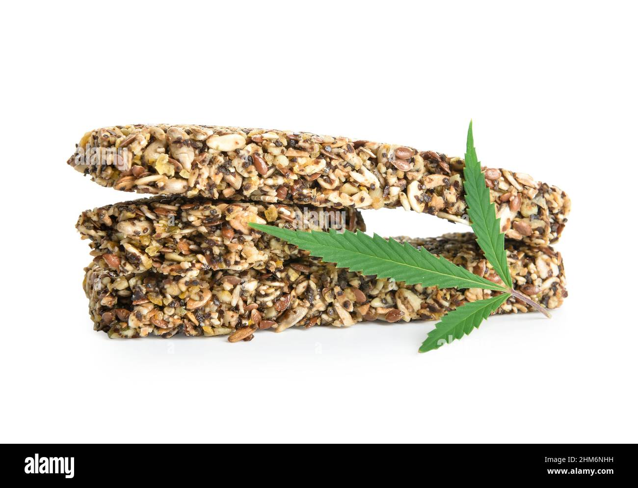 Protein bars with hemp seeds on white background Stock Photo - Alamy