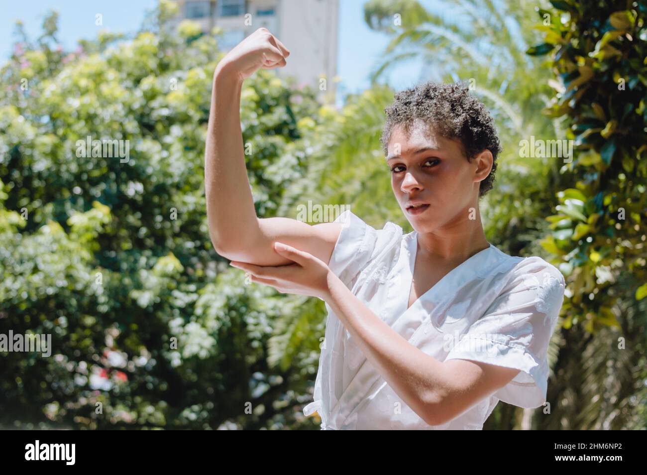 young argentinian hispanic latin strong brunette woman with short hair ...