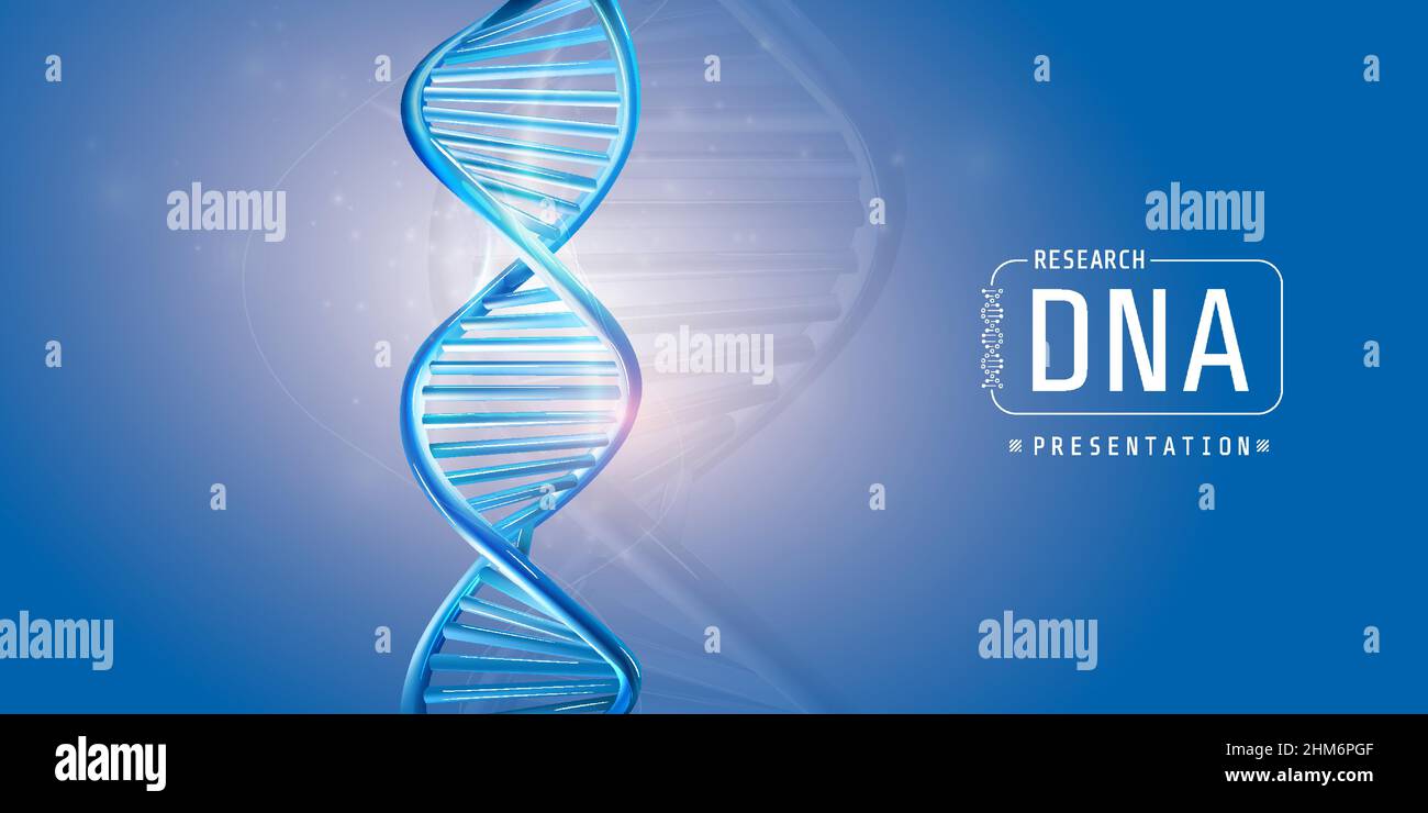 DNA spiral with abstract presentation title on a blue background Stock ...