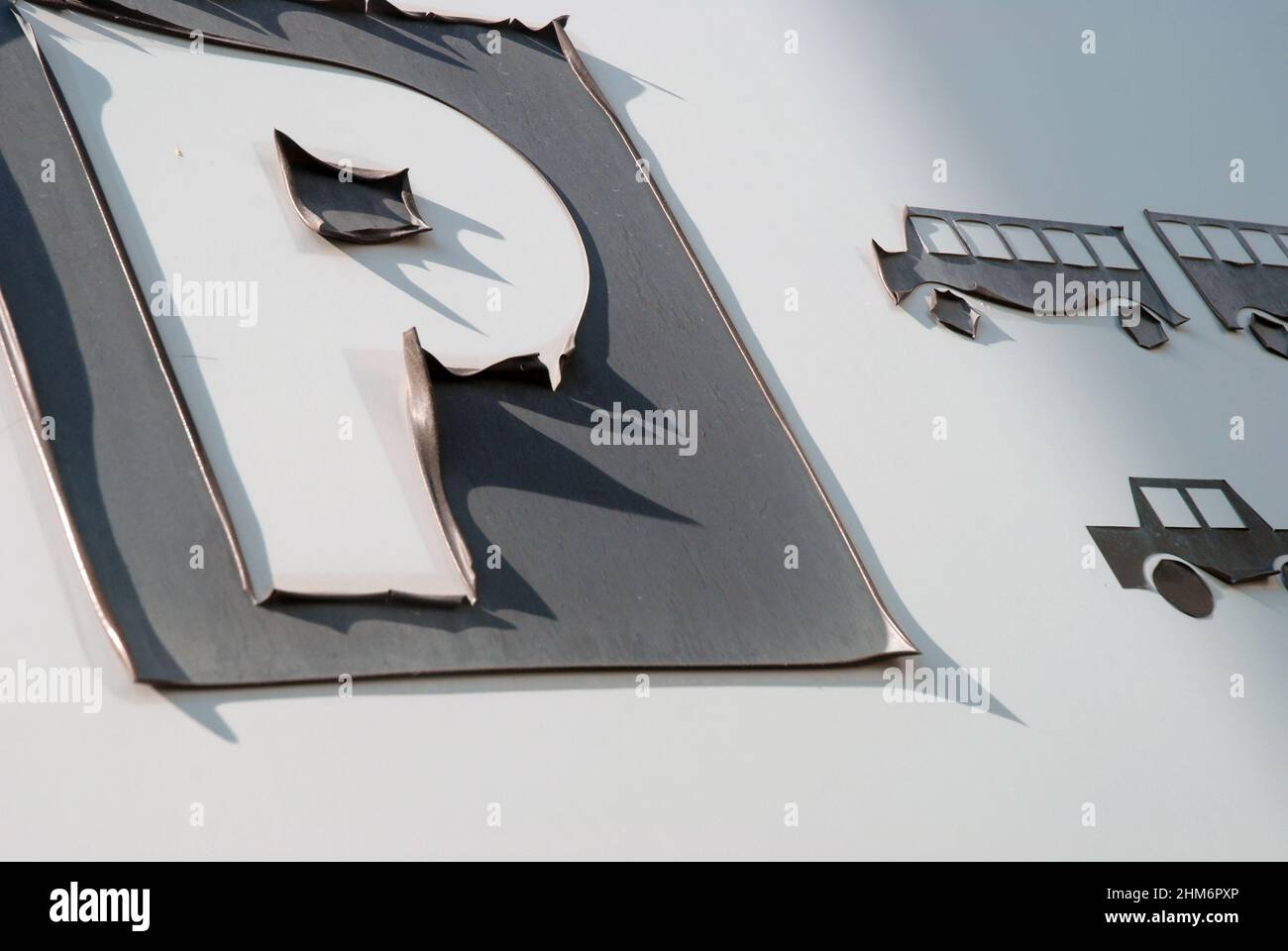 P for parking peeling sign, Mostar, Bosnia and Herzegovina Stock Photo ...