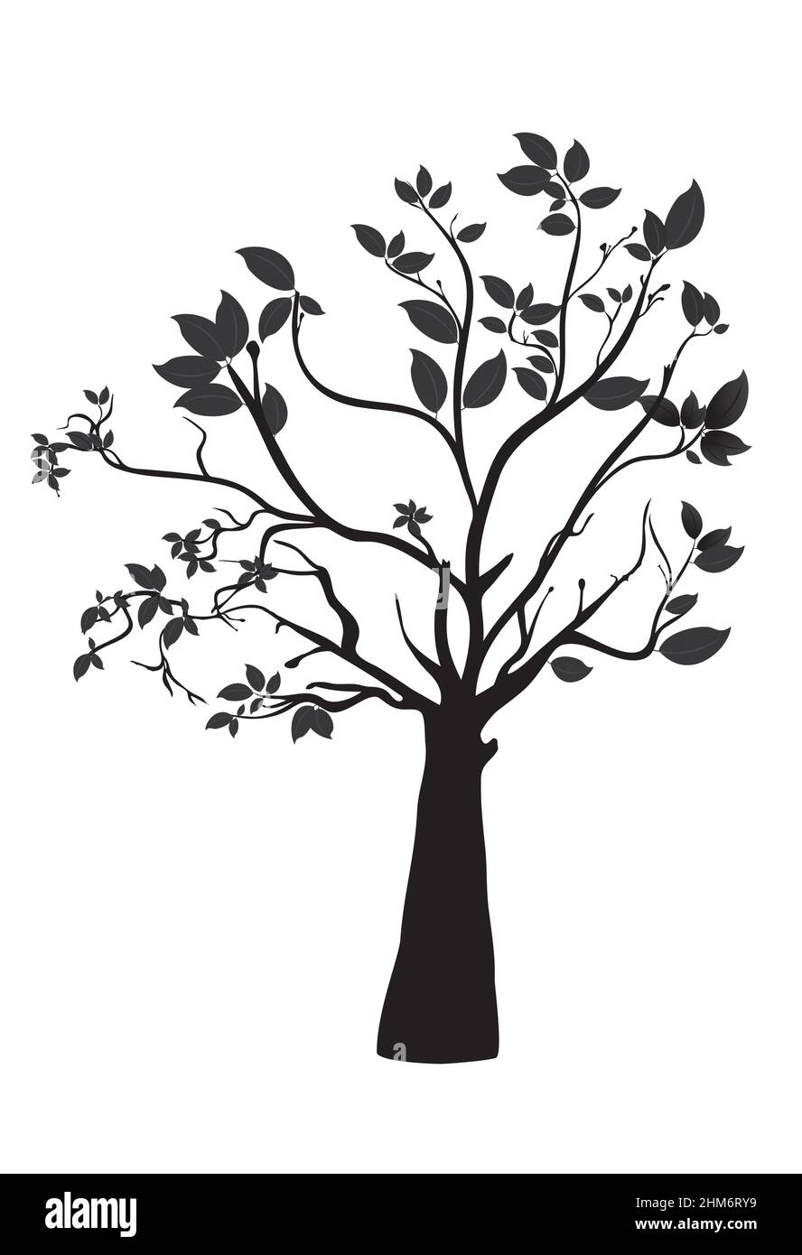a single tree with leaves silhouette with white background Stock Vector ...