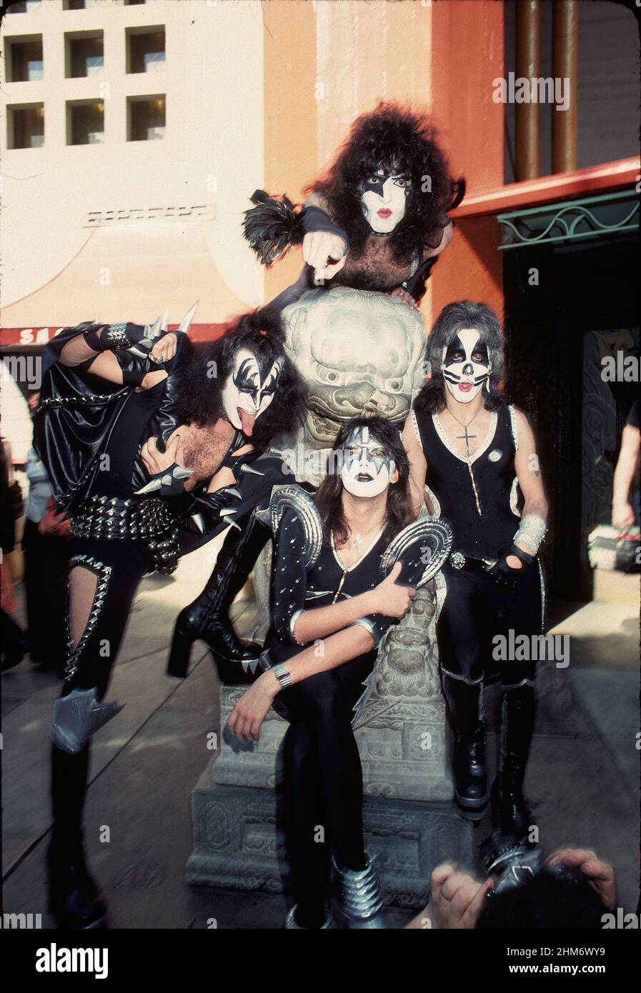 HOLLYWOOD, CA - APRIL 04: KISS pose at Grauman's Chinese Theater on ...