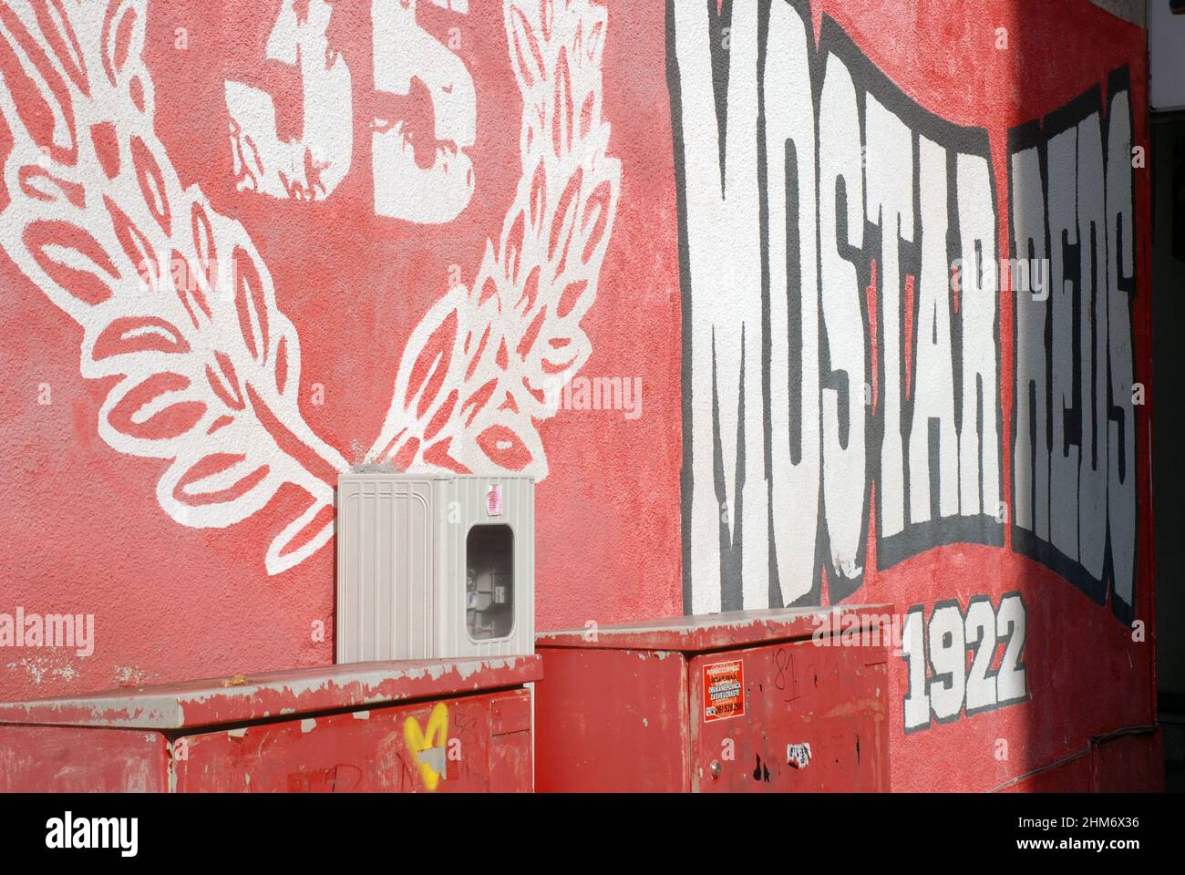 Mostar Reds 1922 Football Team logo painted on wall, Mostar, Bosnia and ...