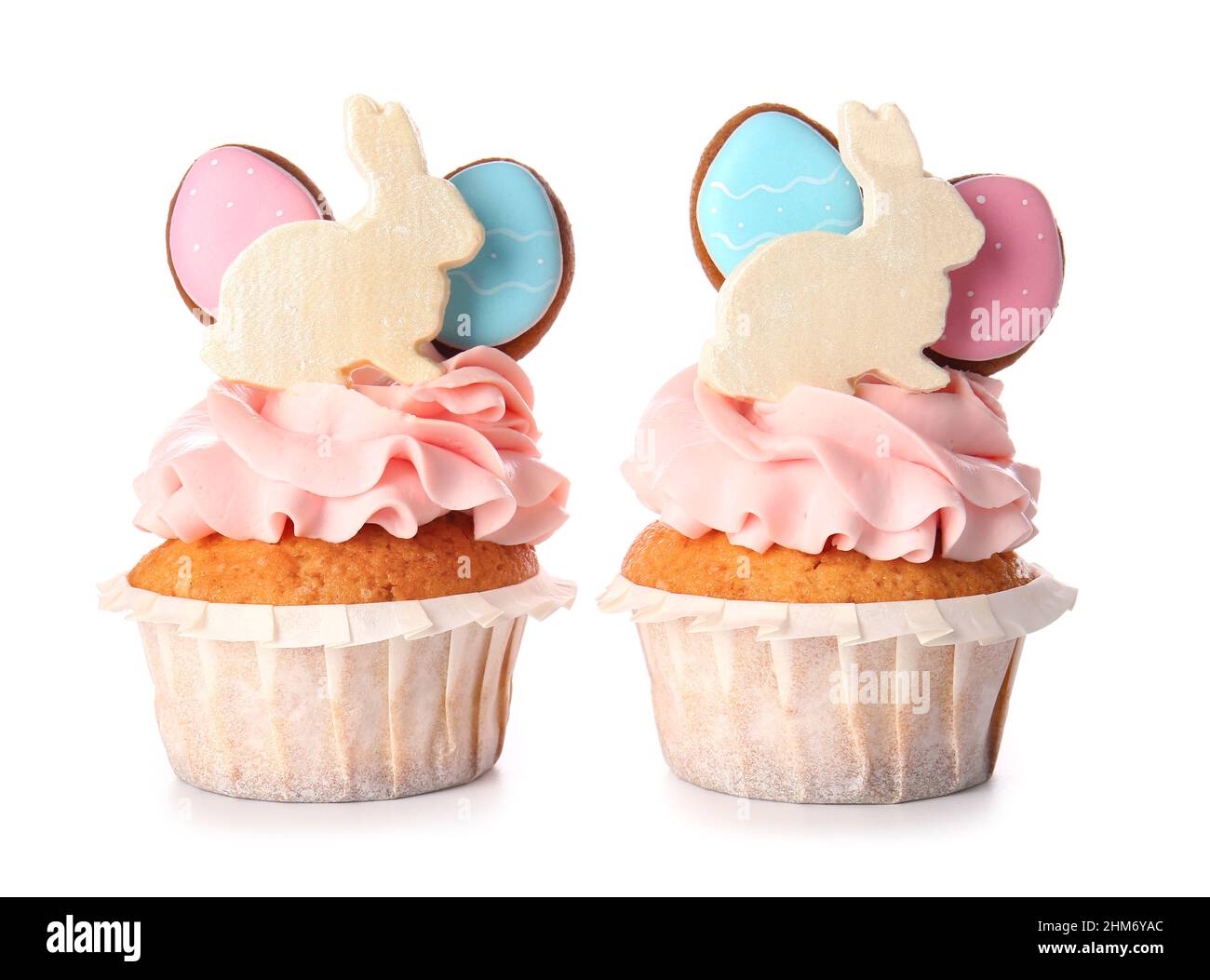 Yummy Easter cupcakes on white background Stock Photo - Alamy