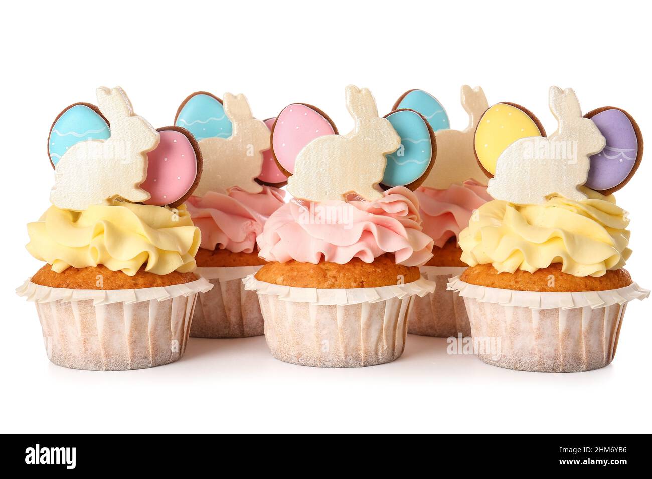 Yummy Easter cupcakes on white background Stock Photo - Alamy