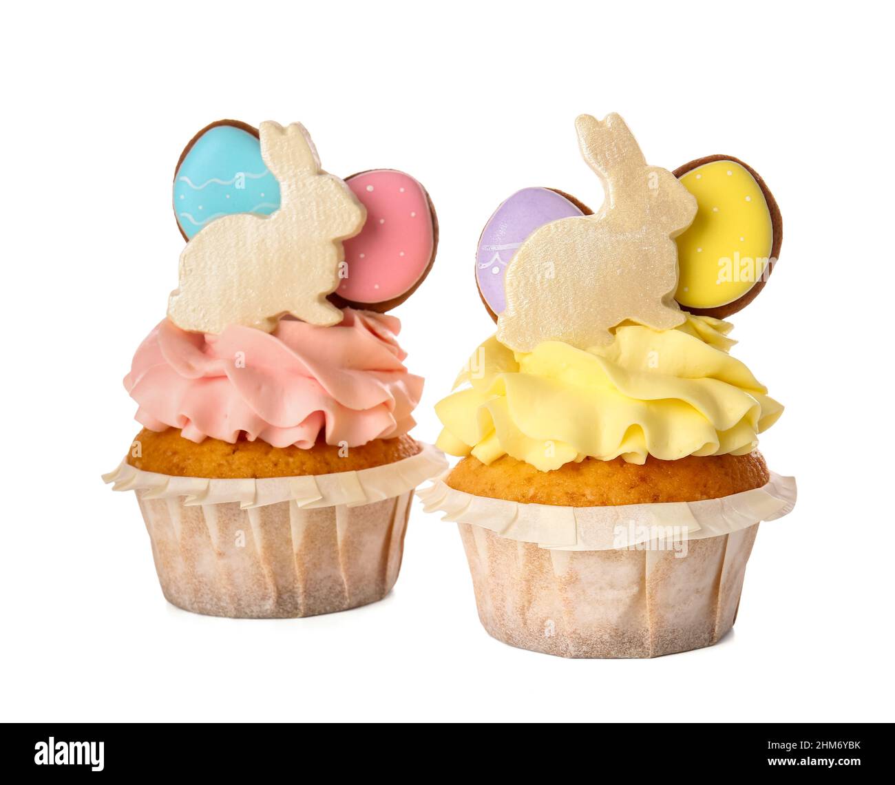 Yummy Easter cupcakes on white background Stock Photo - Alamy
