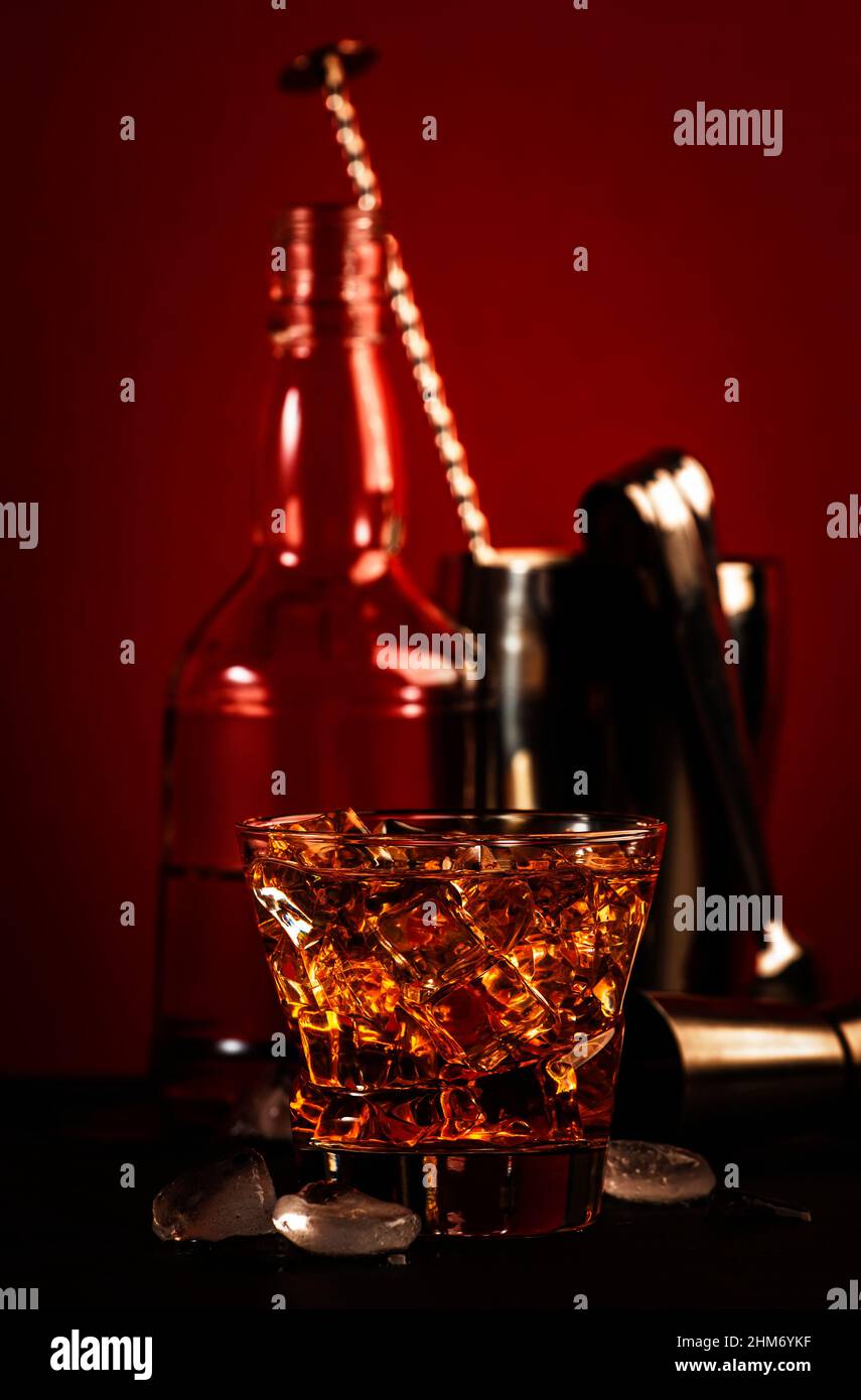 Godfather alcoholic cocktail with scotch whiskey, amaretto liqueur and ...