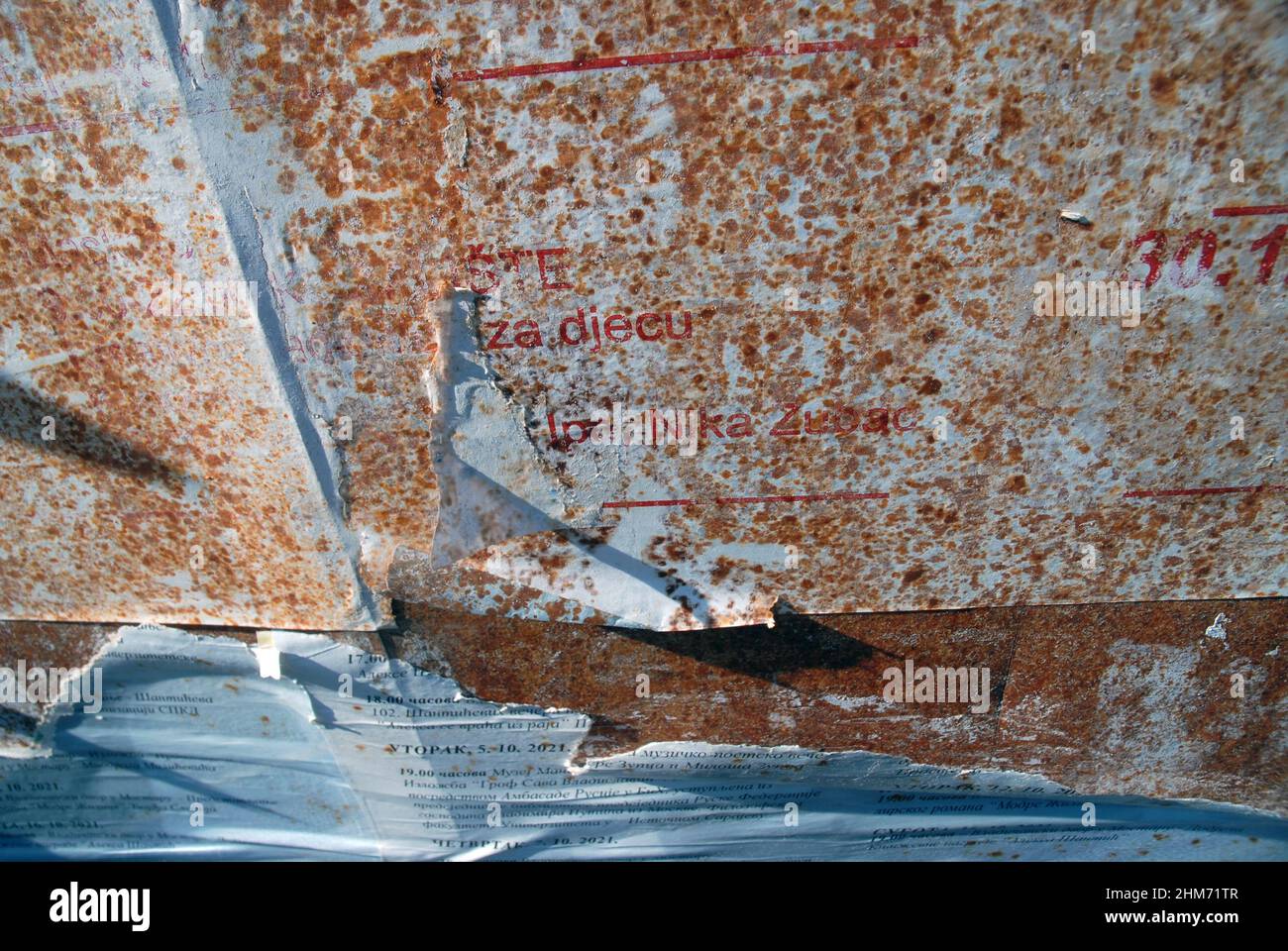 Ripped sign on rusty door, Mostar, Bosnia and Herzegovina Stock Photo ...