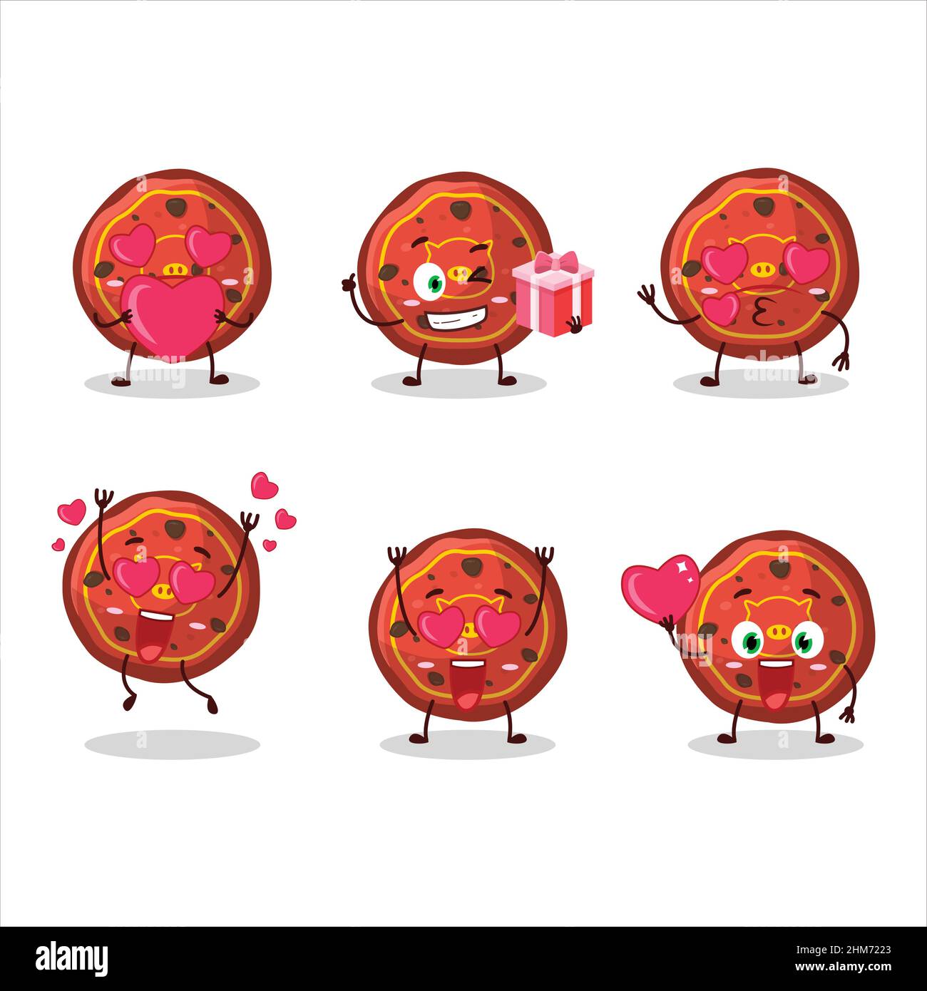 Red cookies pig cartoon character with love cute emoticon. Vector ...