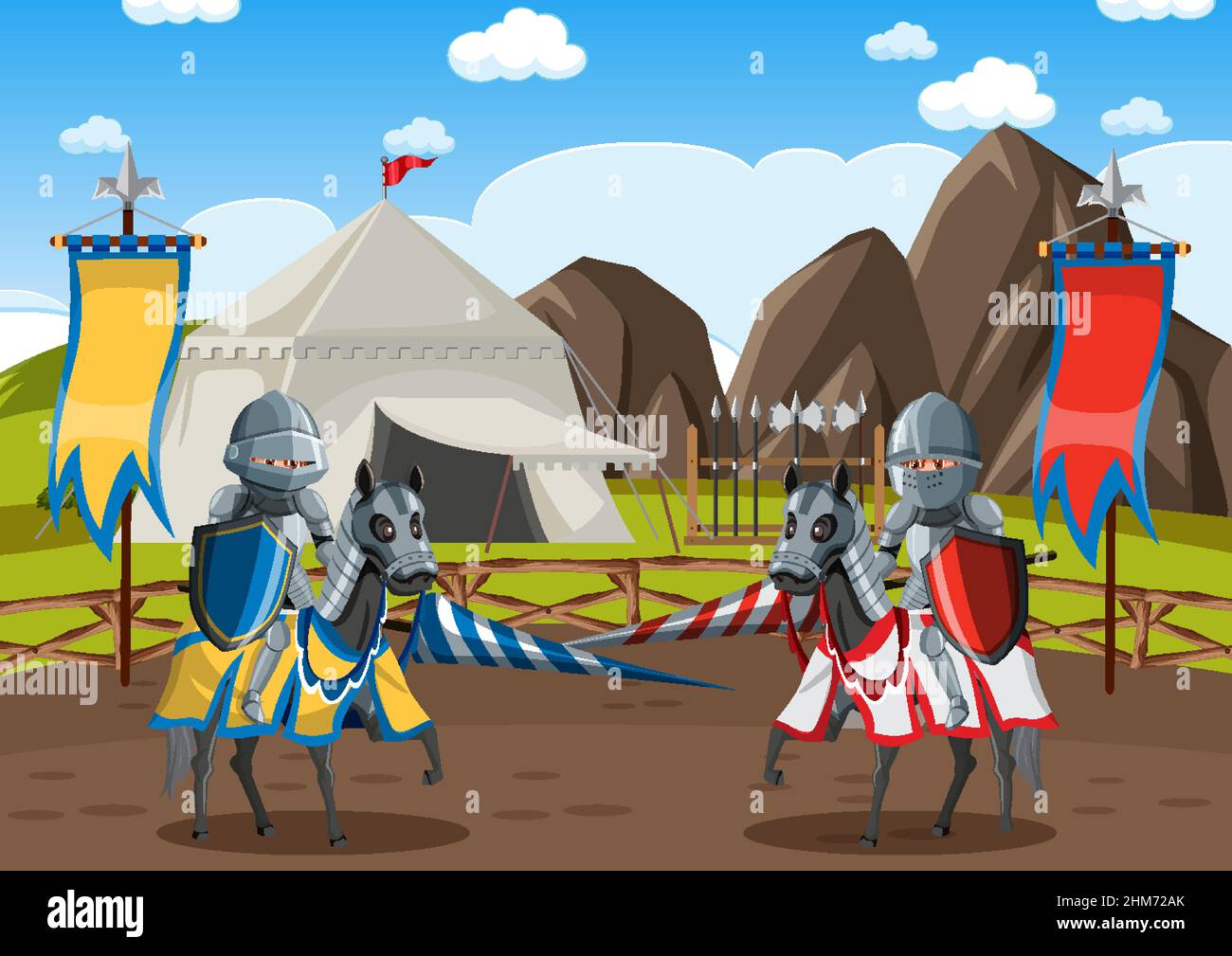 Two medieval knights fighting together illustration Stock Vector Image ...