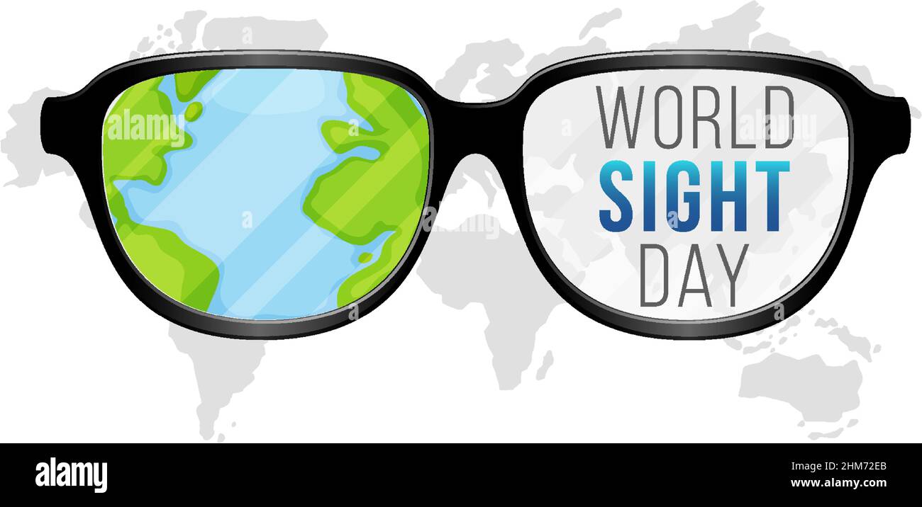 World Sight Day banner with glasses on silhouette world map ...