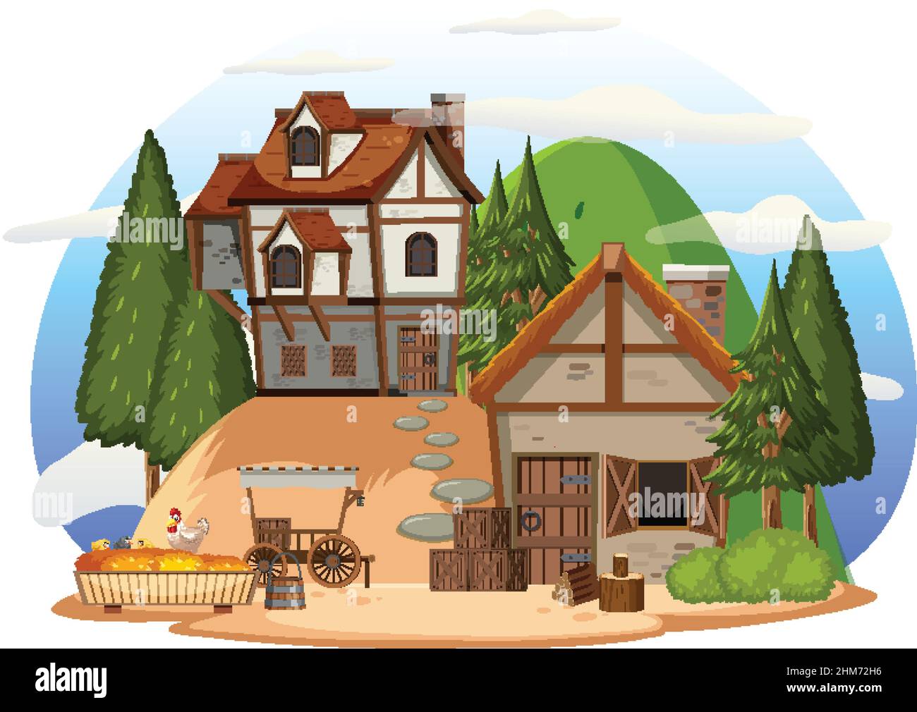 Isolated ancient medieval village illustration Stock Vector Image & Art ...