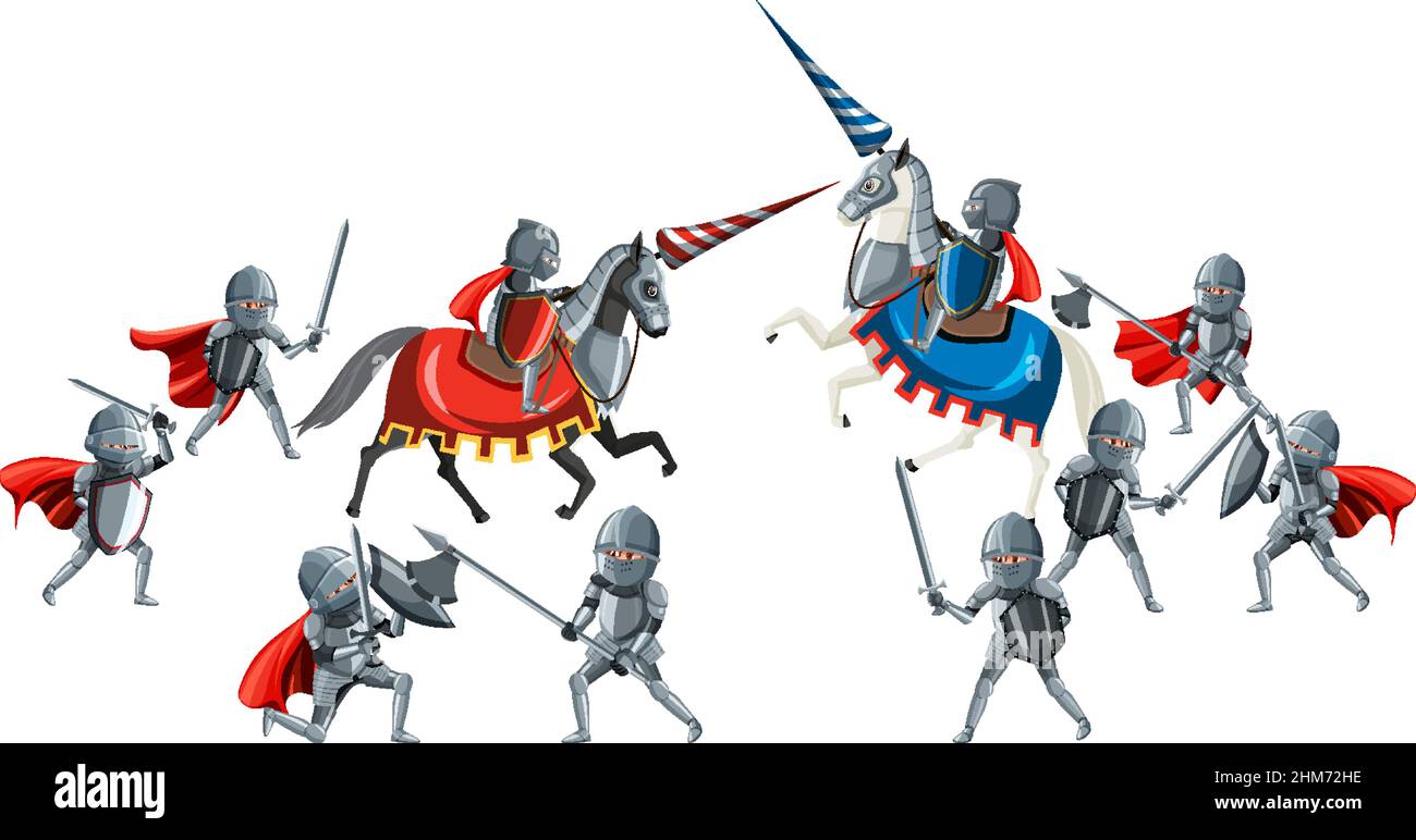 Medieval knights jousting tournament on white background illustration ...
