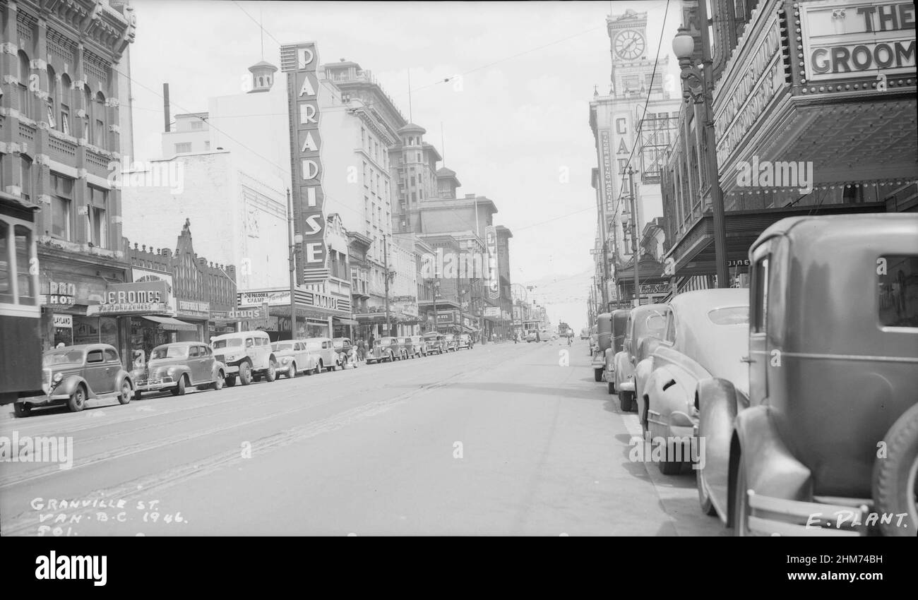 Vintage black and white photograph ca. 1946 of Granville Street ...