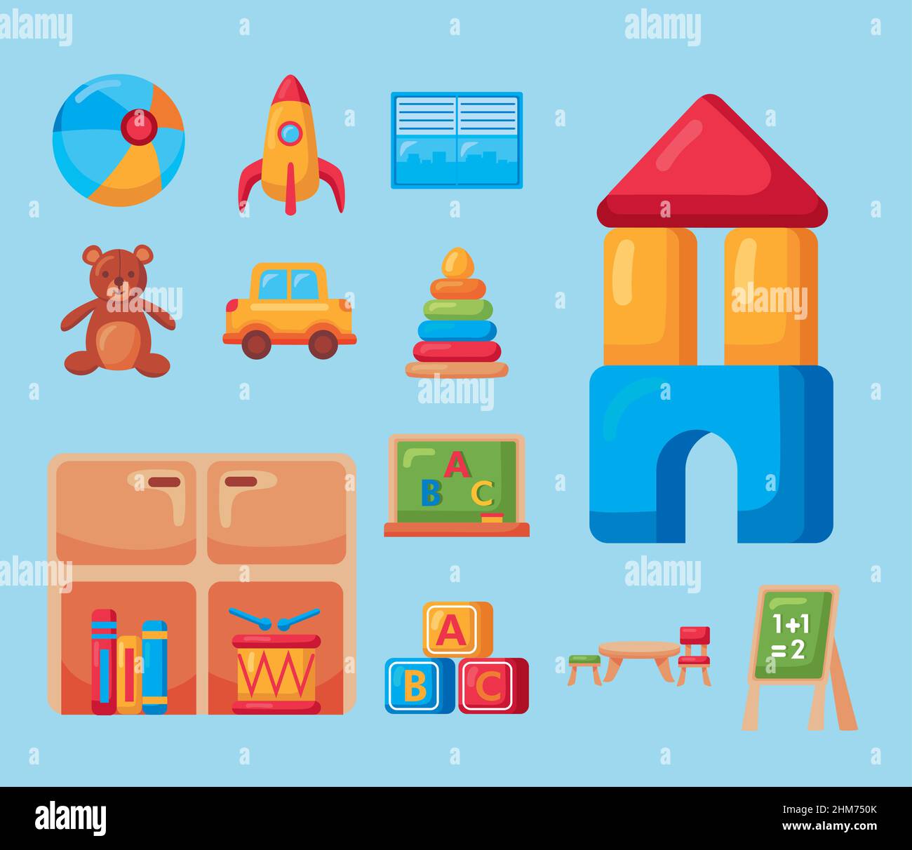 twelve kindergarten school set icons Stock Vector Image & Art - Alamy