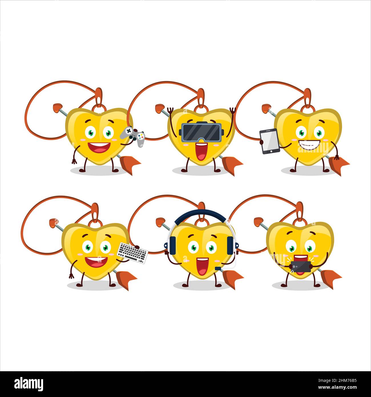 Yellow heart arrow necklace cartoon character are playing games with ...