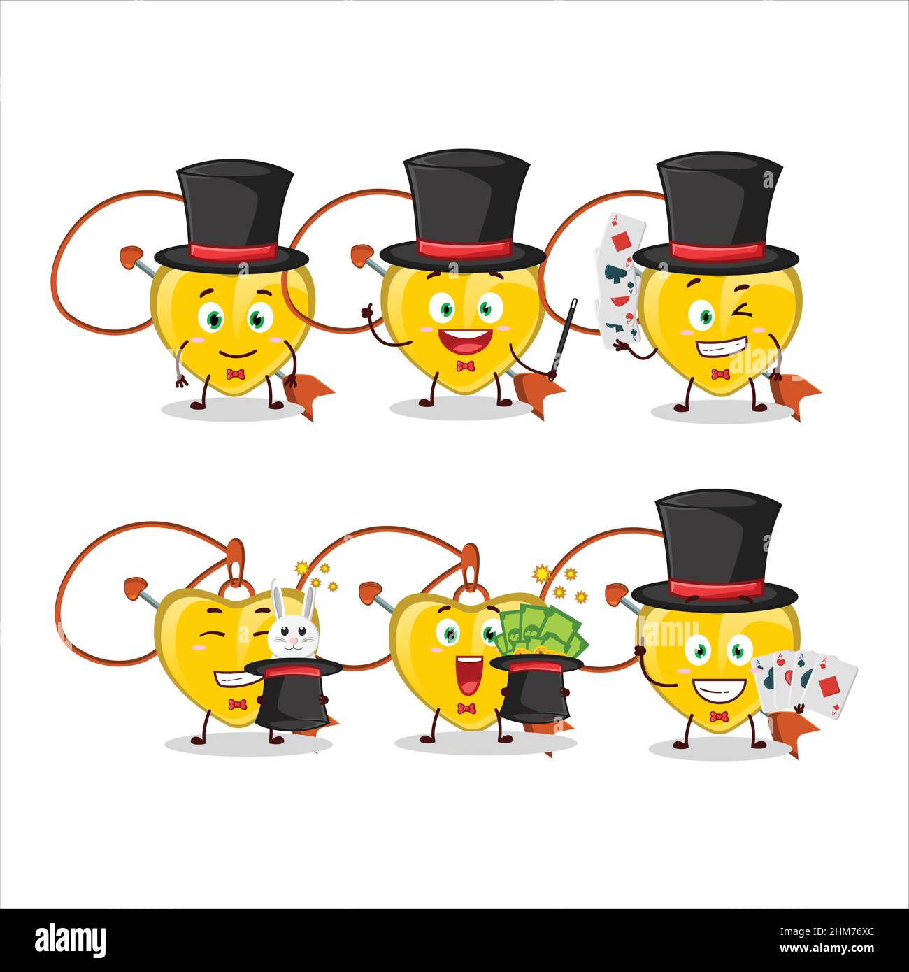 A yellow heart arrow necklace Magician cartoon character perform on a ...