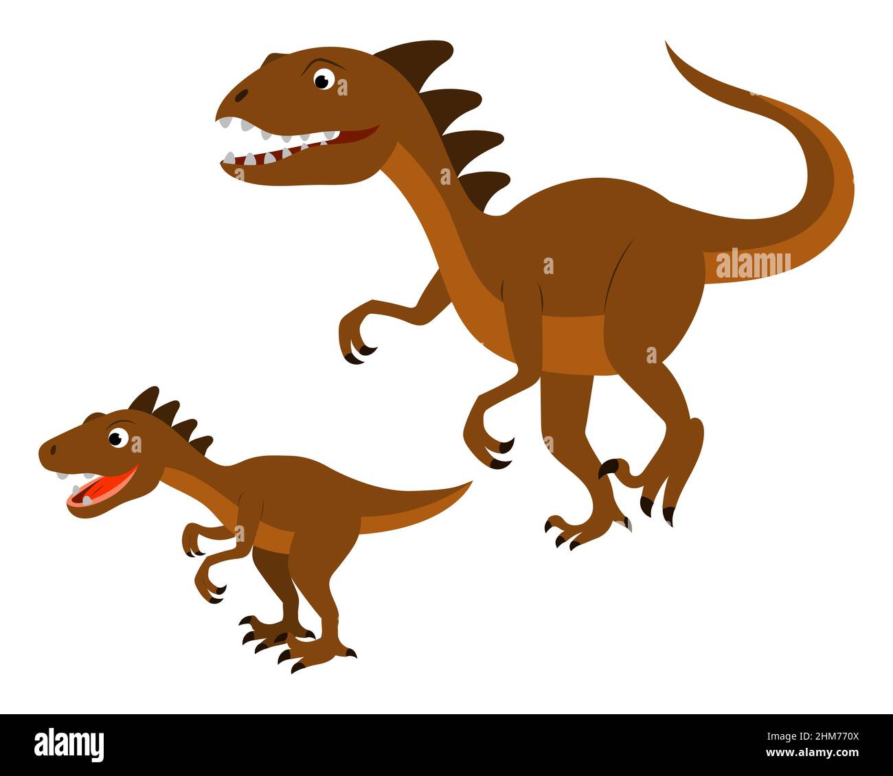 a set of cute cartoon predator dinosaurs with spikes. vector isolated ...