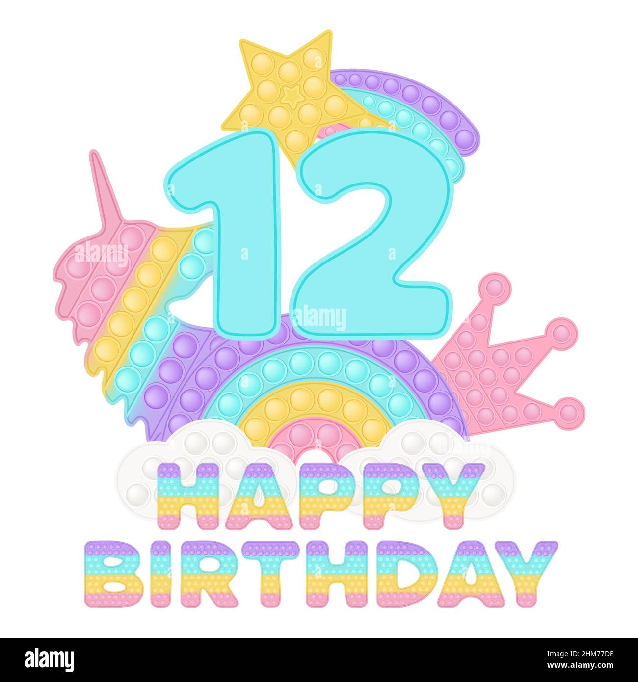 Happy 12th Birthday twelve years pop it topper or sublimation print for ...