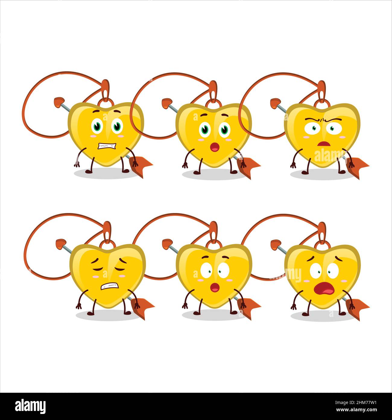 Character cartoon of yellow heart arrow necklace with scared expression ...