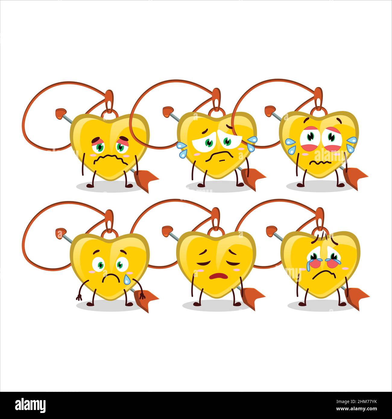 Yellow heart arrow necklace cartoon character with sad expression ...