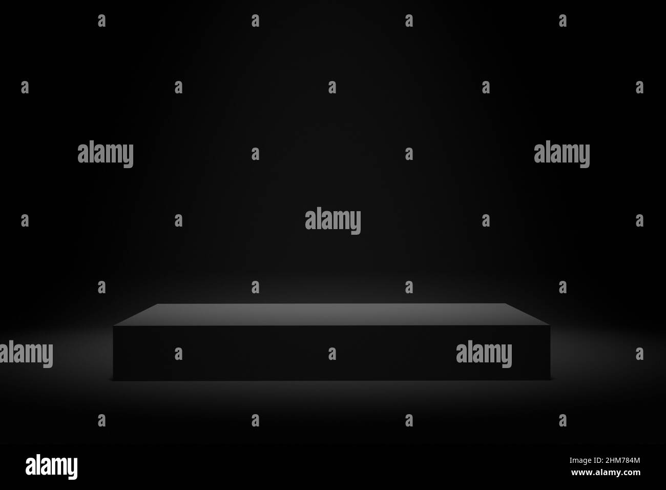 Blank black platform or pedestal with black background for product ...