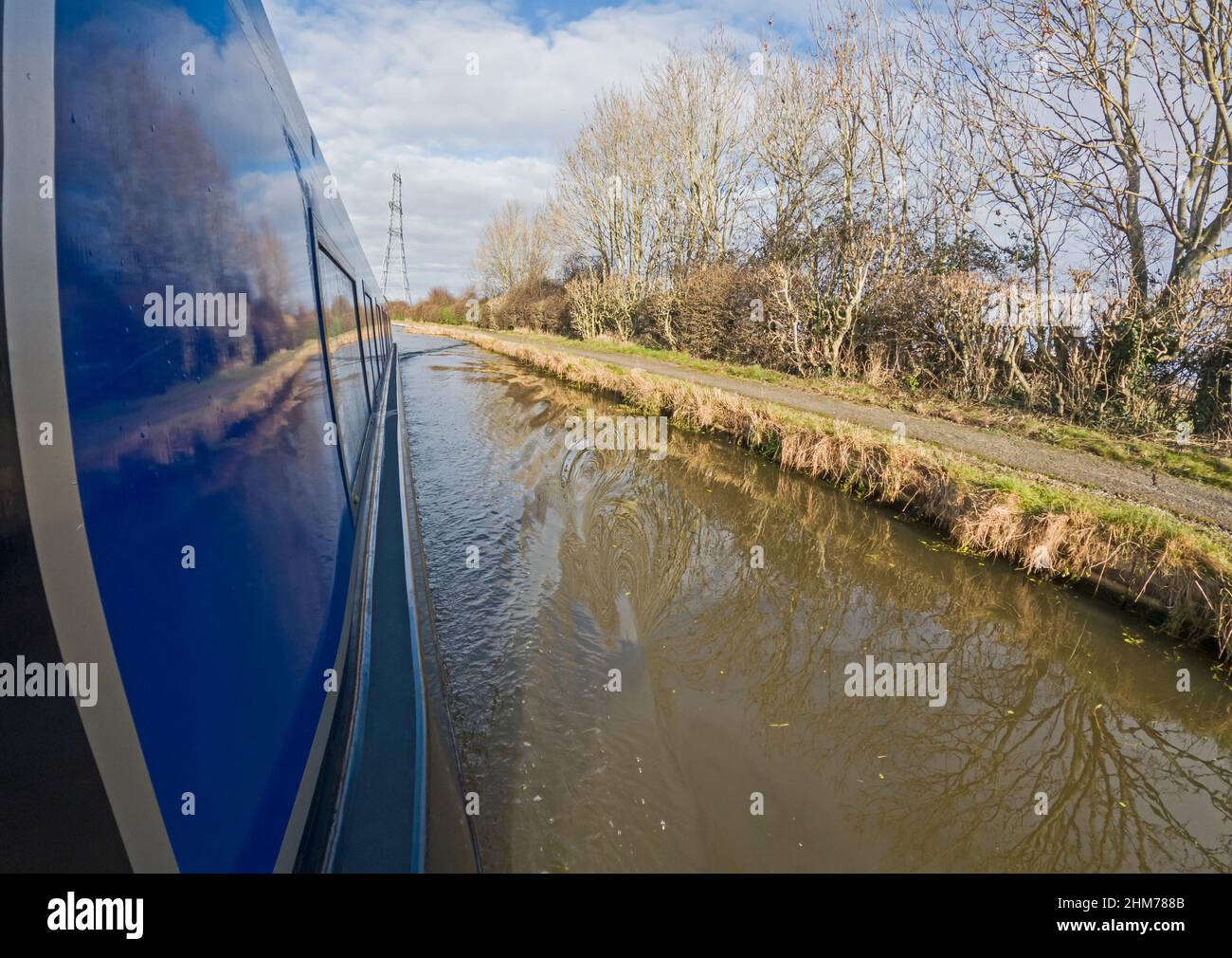 View of an English rural countryside scenery on British waterway canal ...