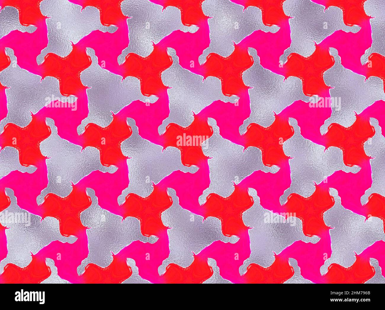 Colorful red and pink repeating pattern featuring shining silver ...