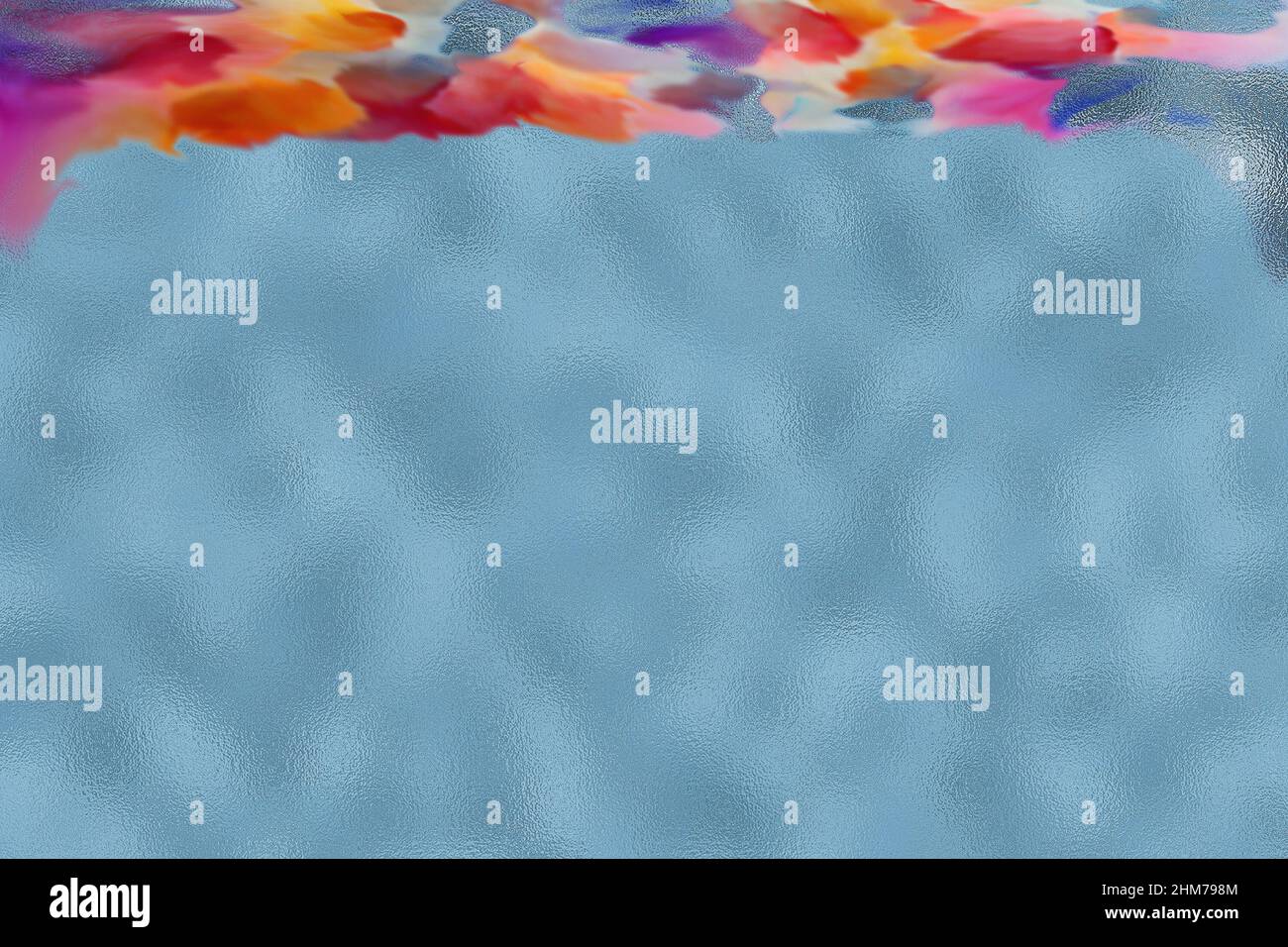 Shiny blue metallic digital paper with a top border of colorful paint ...