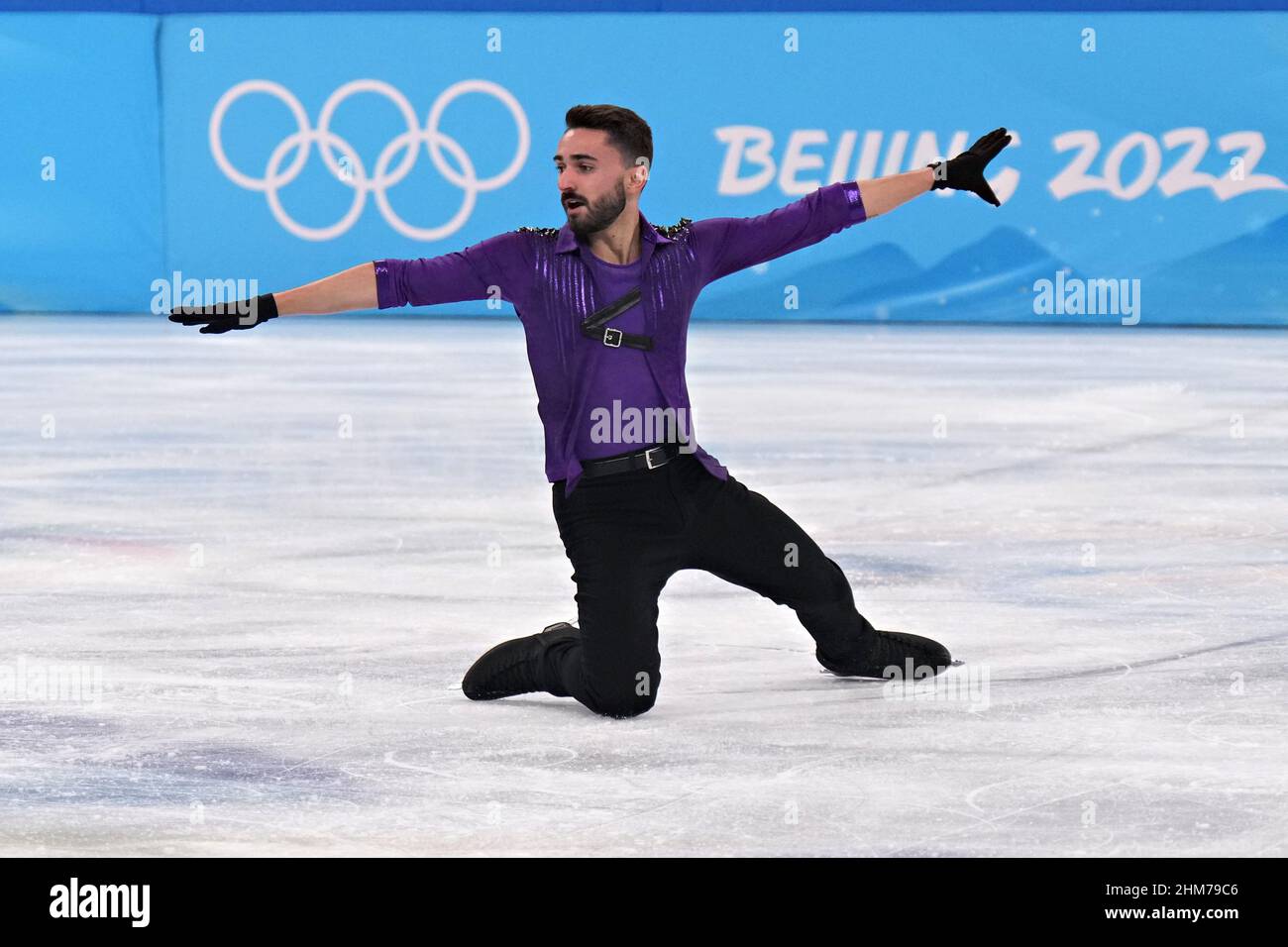 Beijing, China. 8th Feb, 2022. Kevin Aymoz of France, slides across the ...