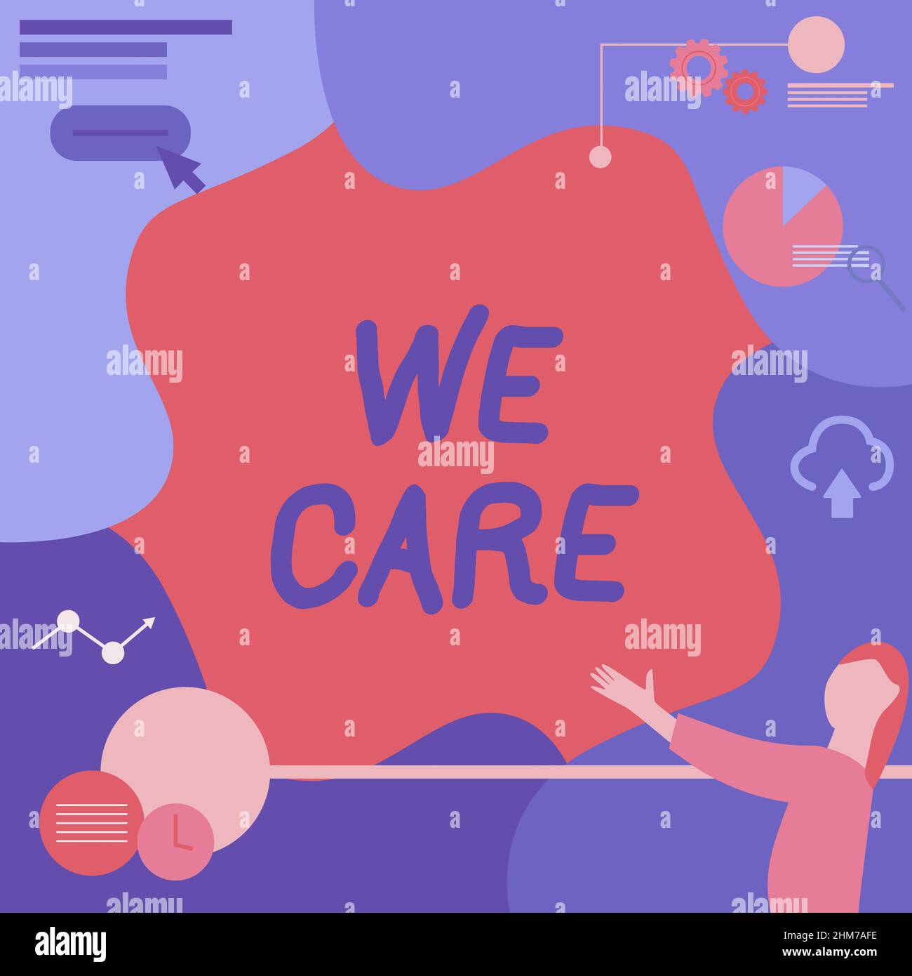 Sign displaying We Care. Business overview We Care Lady Drawing ...