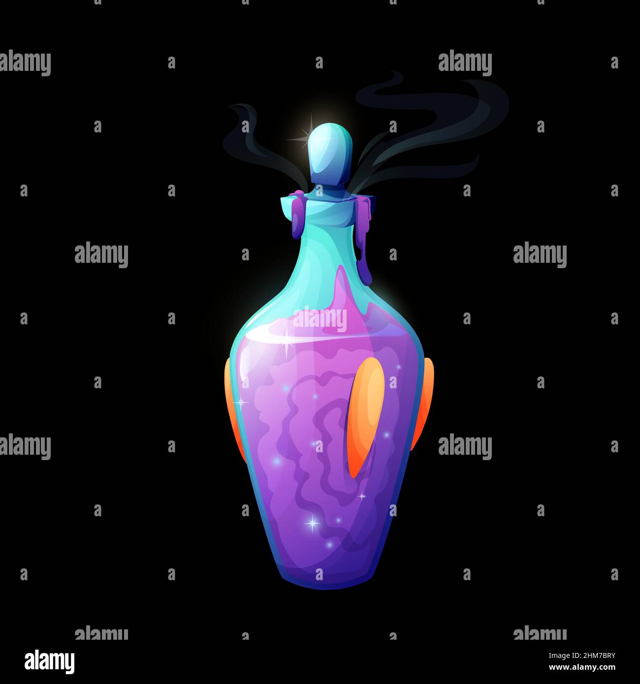 Cartoon potion bottle with wind energy. Vector purple magic elixir in ...
