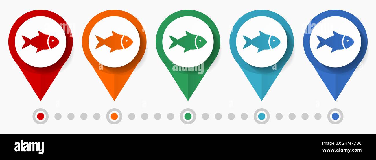 Fish, seafood concept vector icon set, flat design food pointers ...