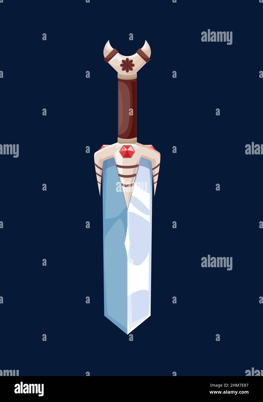 Magical cartoon dwarf broadsword blade. Ancient dagger vector UI item ...