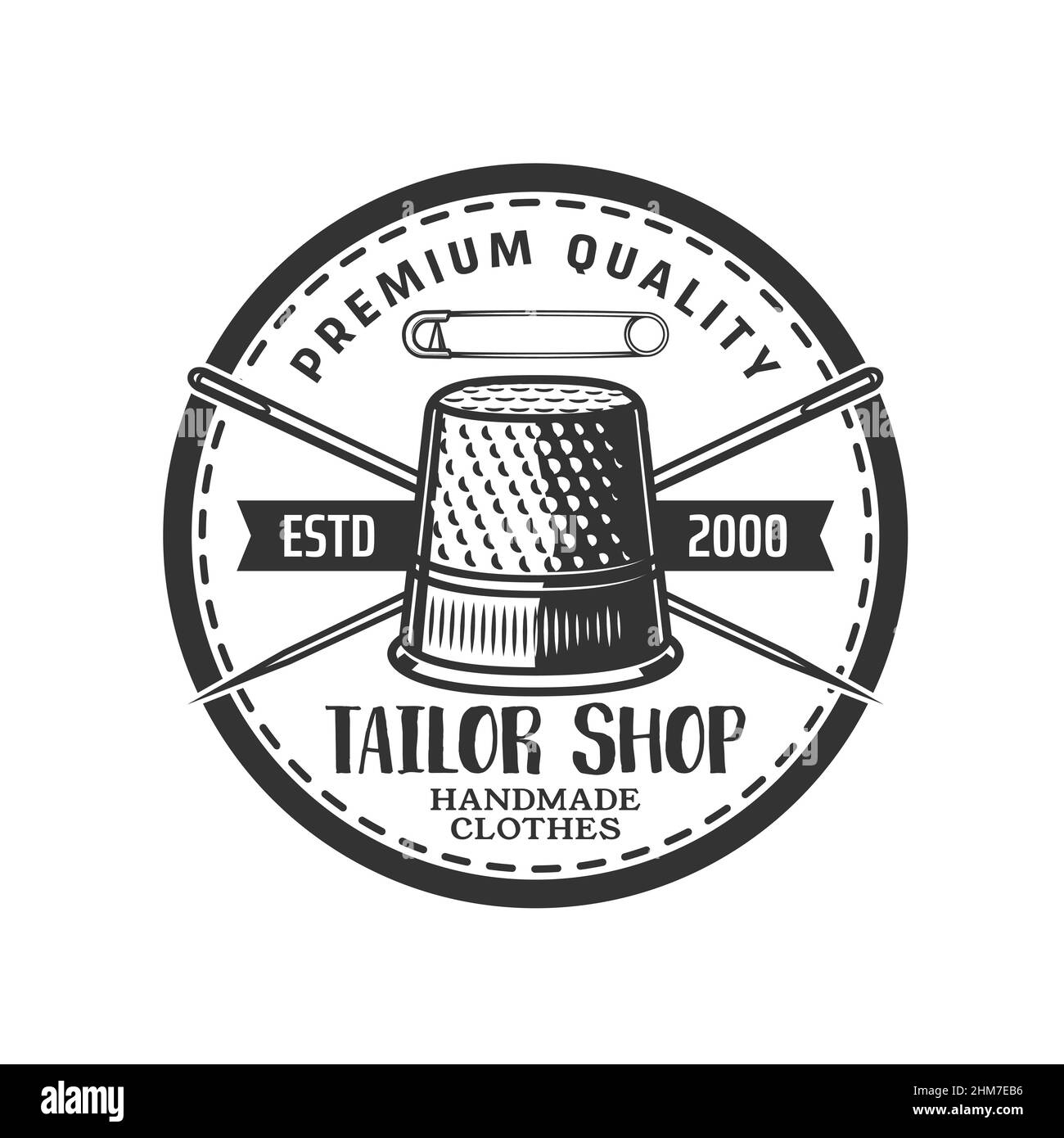 Tailor shop vector icon with crossed sewing needles, safety pin and ...