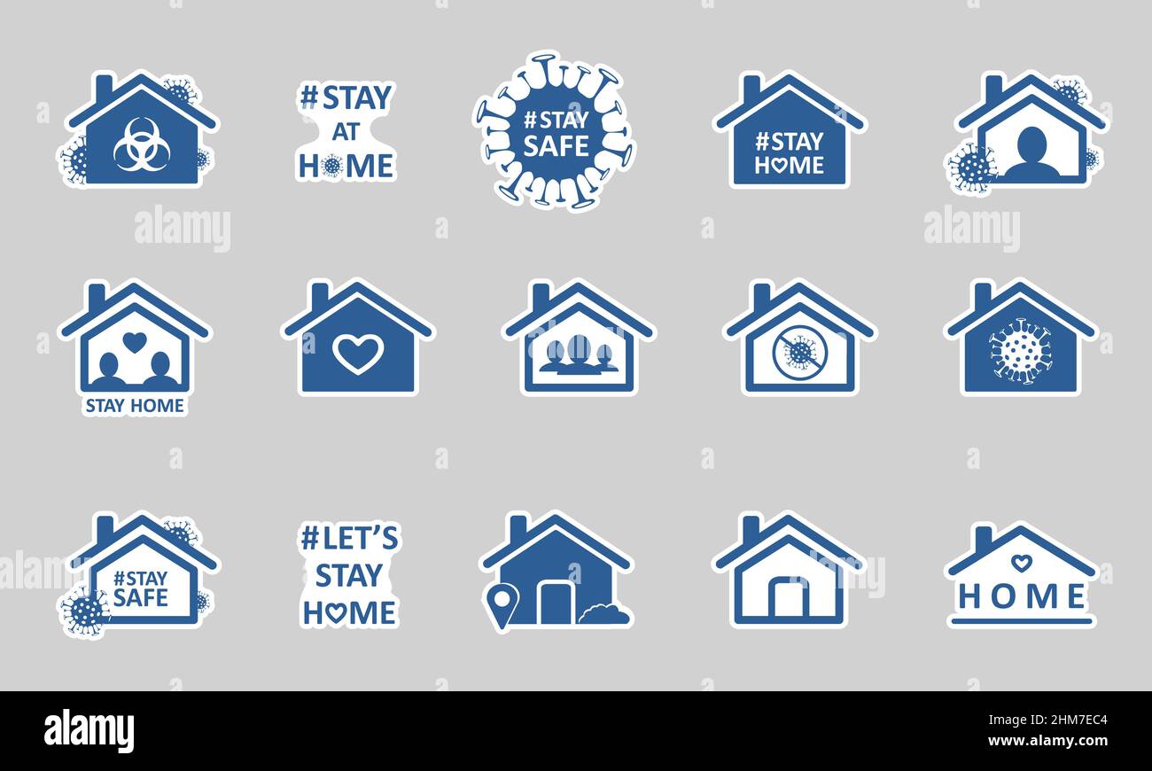 Stay home. Set of social media sticker of self-isolation. Distancing ...