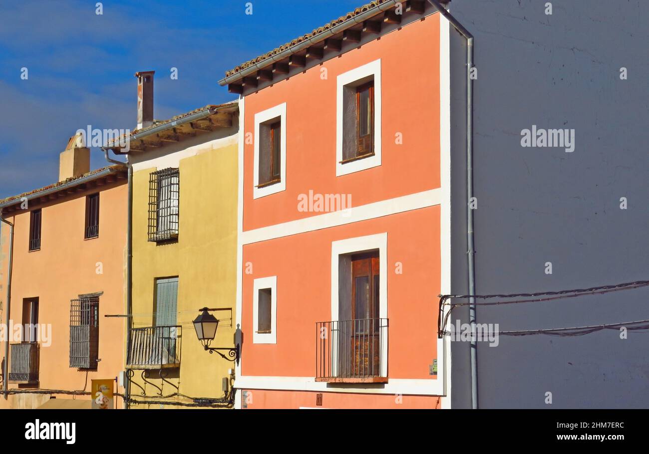 Colorful building facades in Cuenca, Spain Stock Photo - Alamy