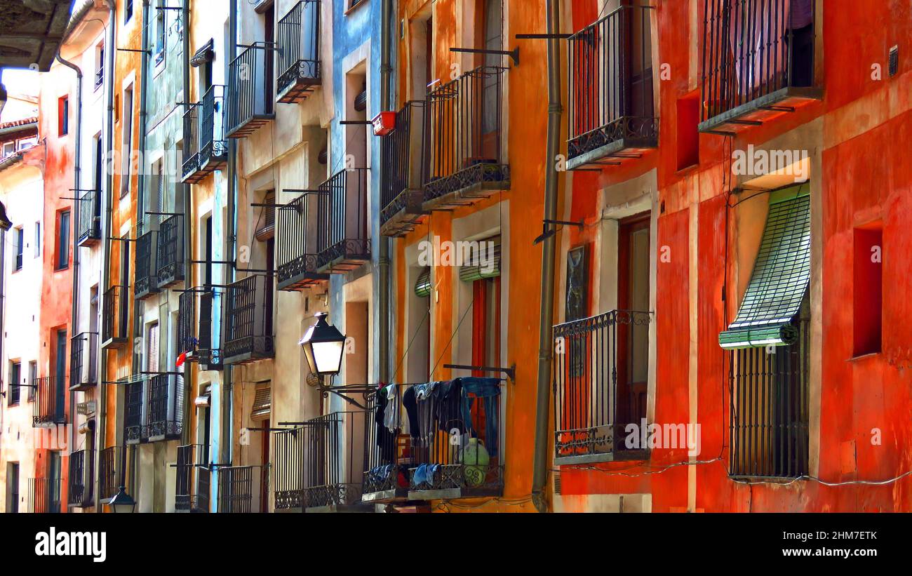 Colorful building facades in Cuenca, Spain Stock Photo - Alamy