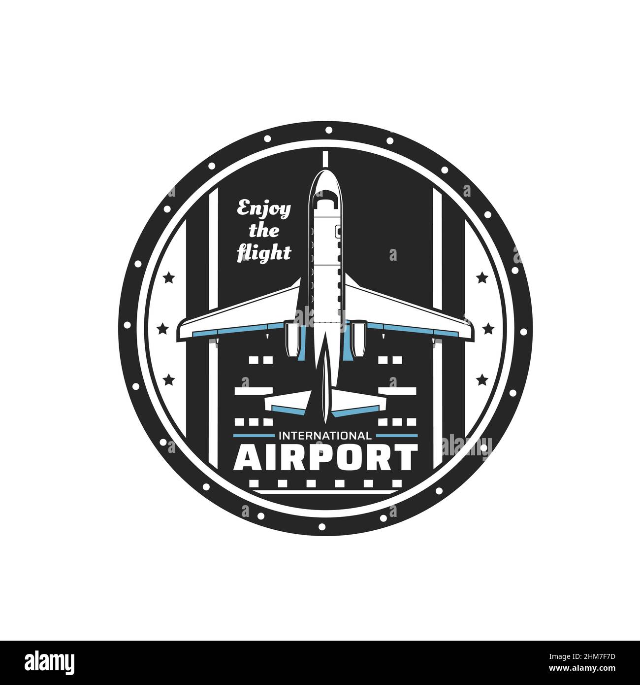 Airport and airplane vector icon of aircraft, aviation and air travel ...