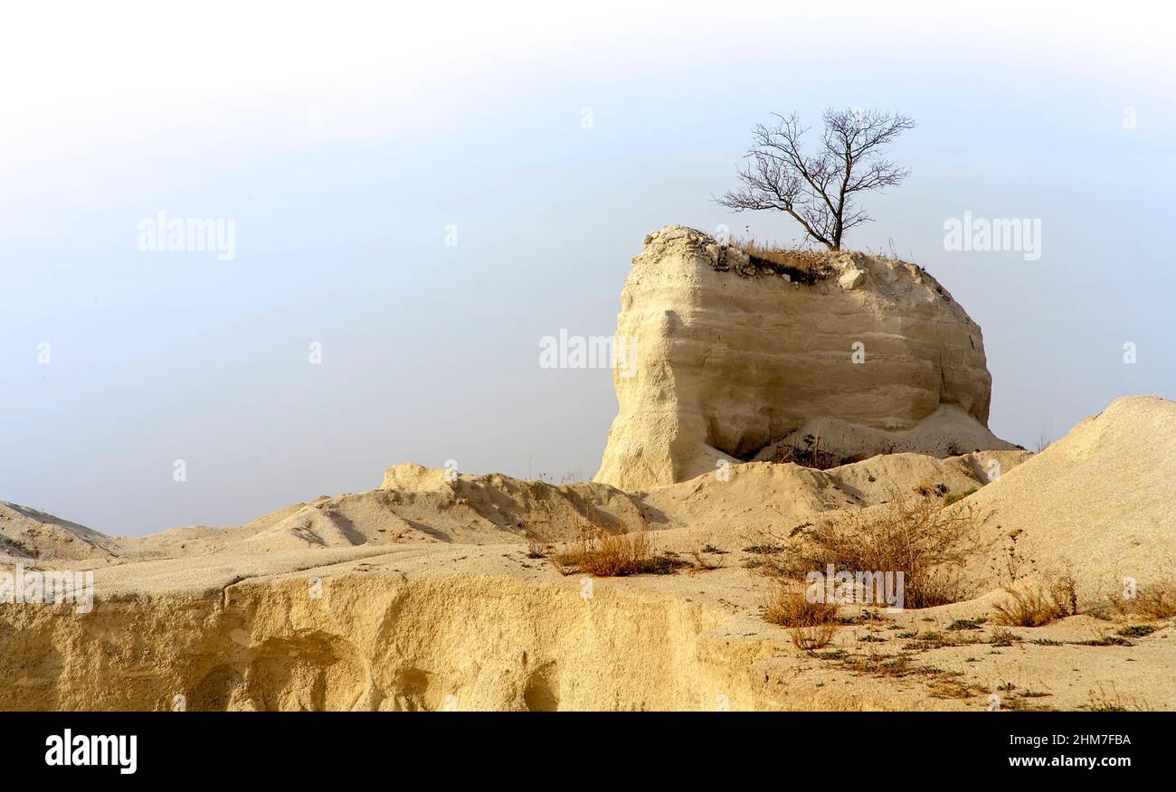 A limestone chunk at a quarry under a milky sky Stock Photo - Alamy