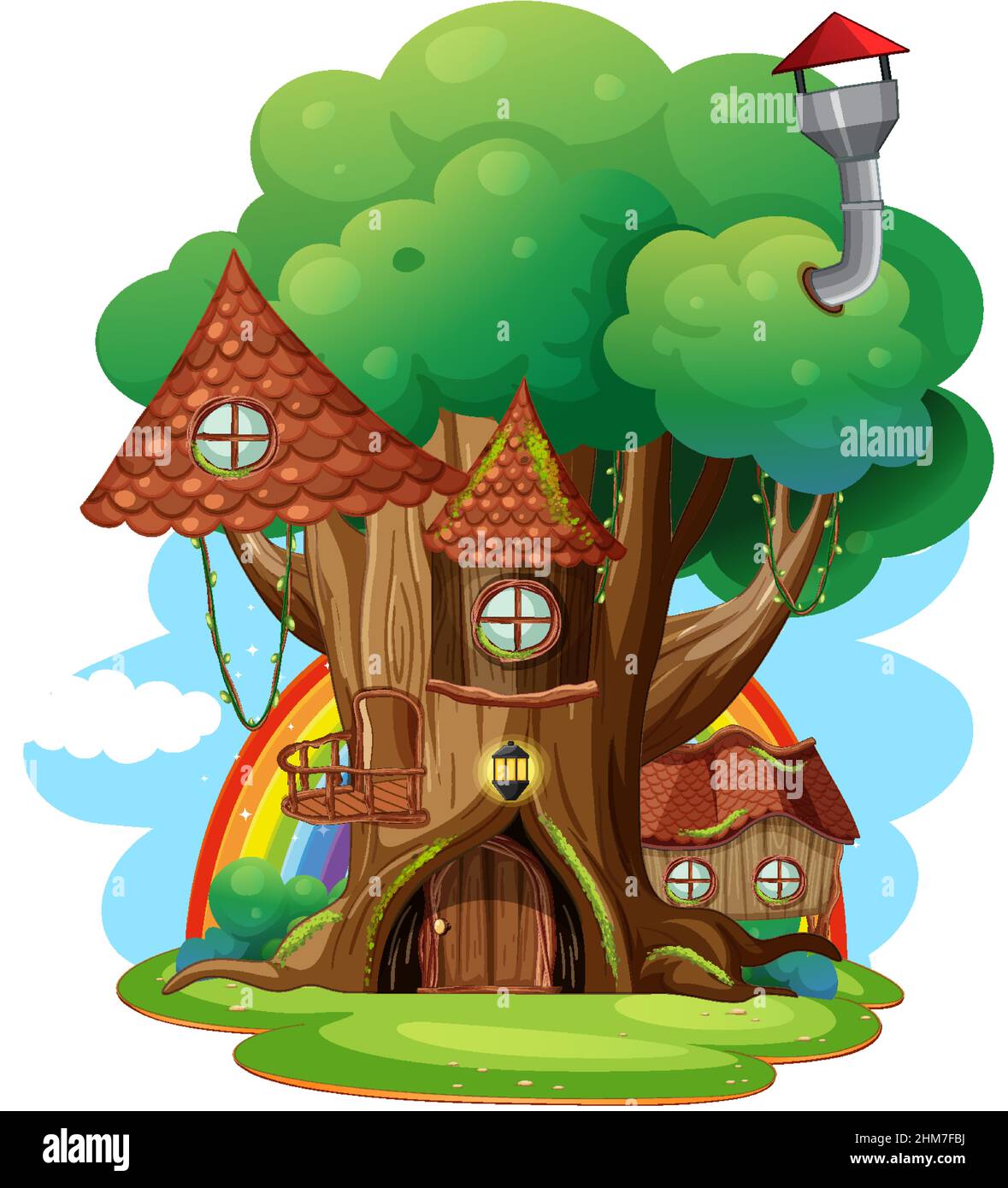 Fantasy tree house inside tree trunk illustration Stock Vector Image ...
