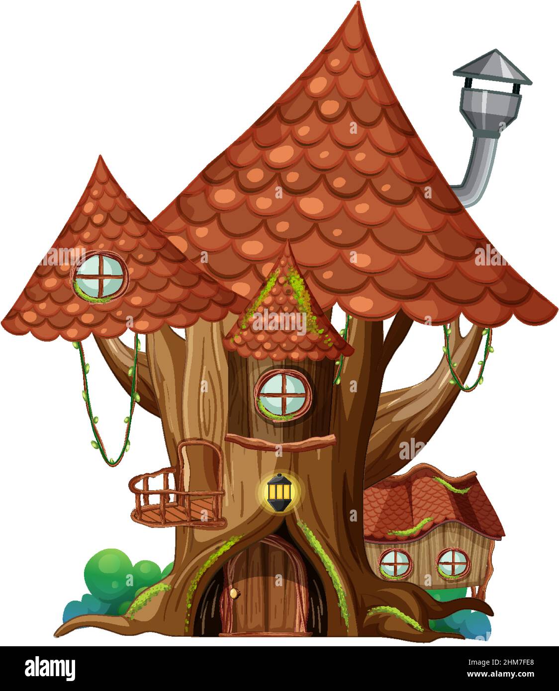 Fantasy tree house inside tree trunk illustration Stock Vector Image ...