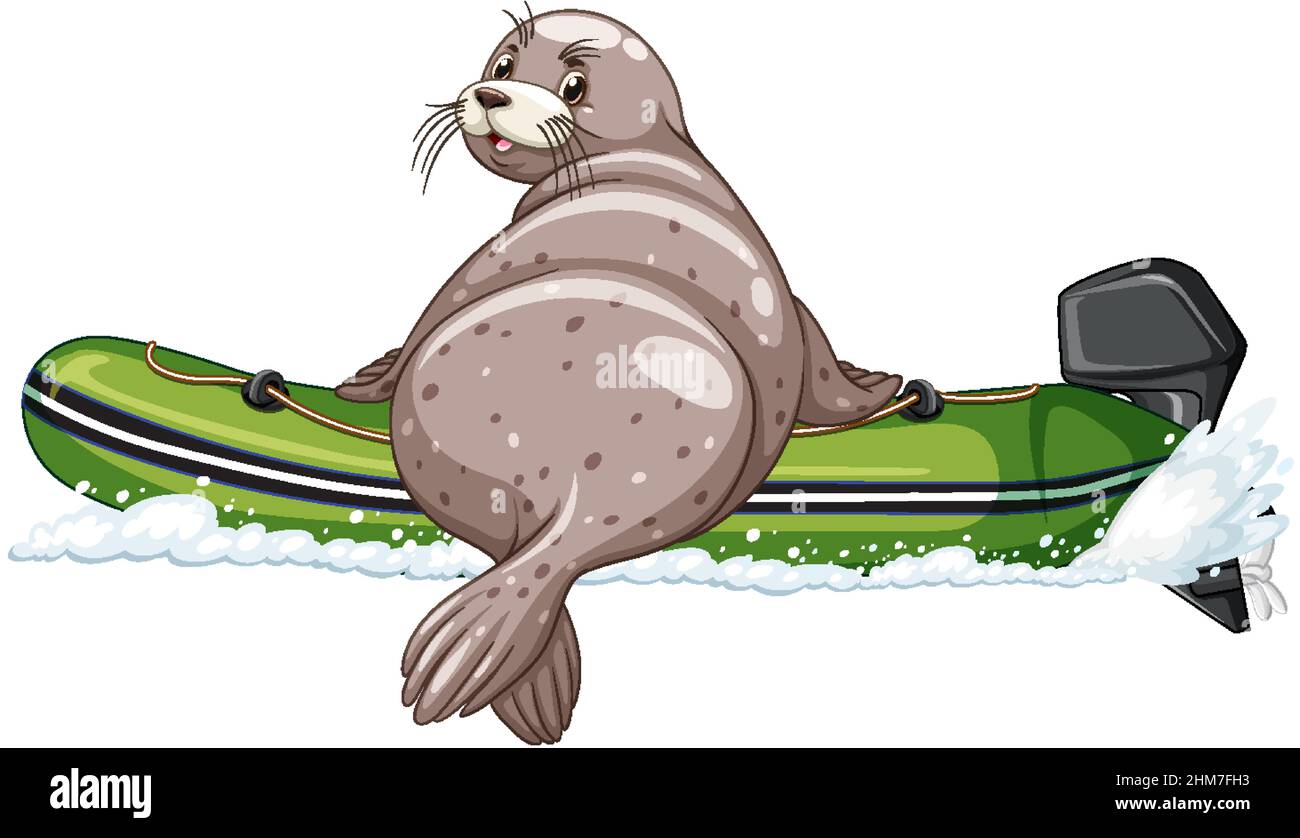 Seal on inflatable boat in cartoon style illustration Stock Vector ...