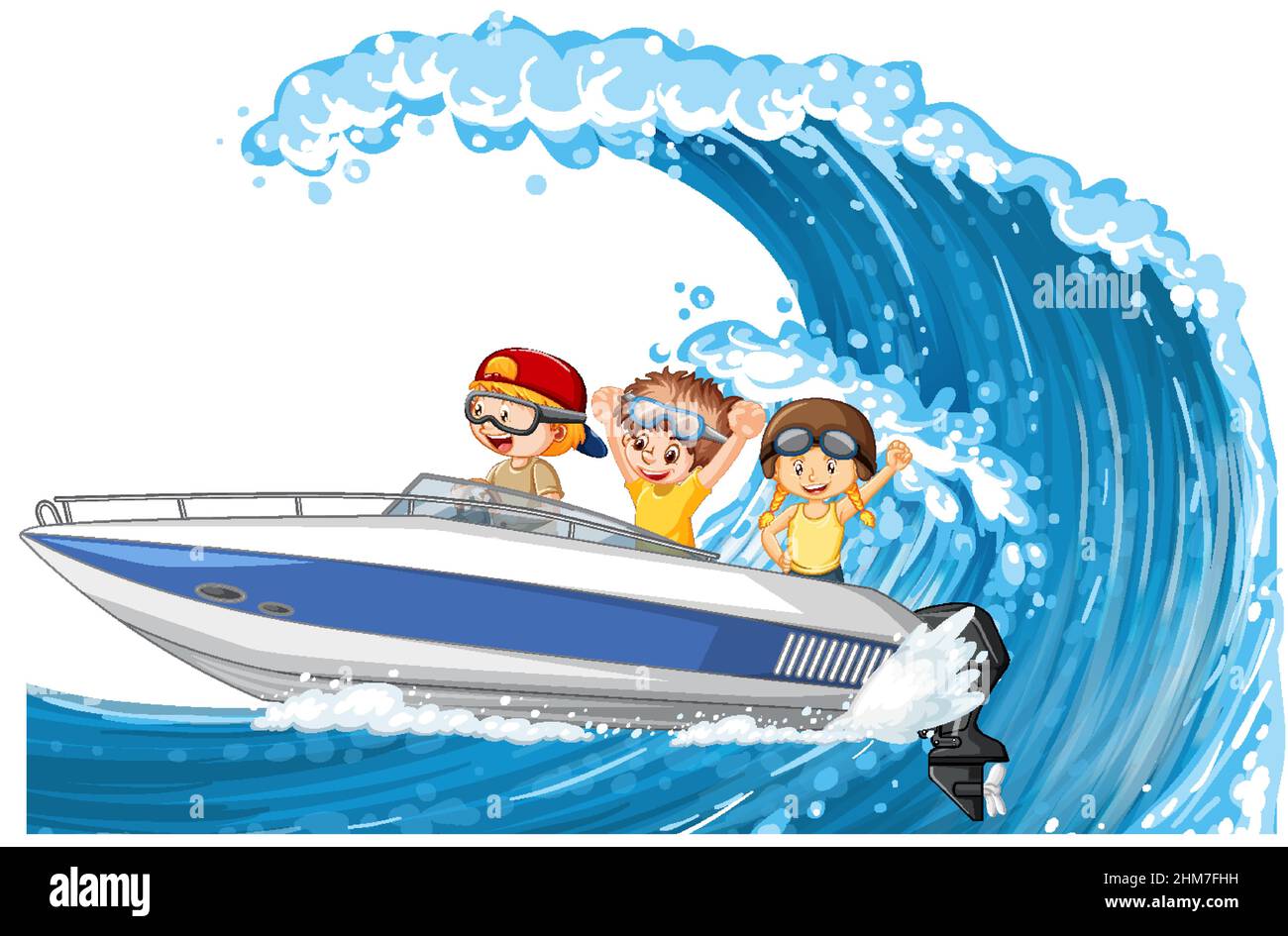 A boy driving boat with his friends illustration Stock Vector Image ...