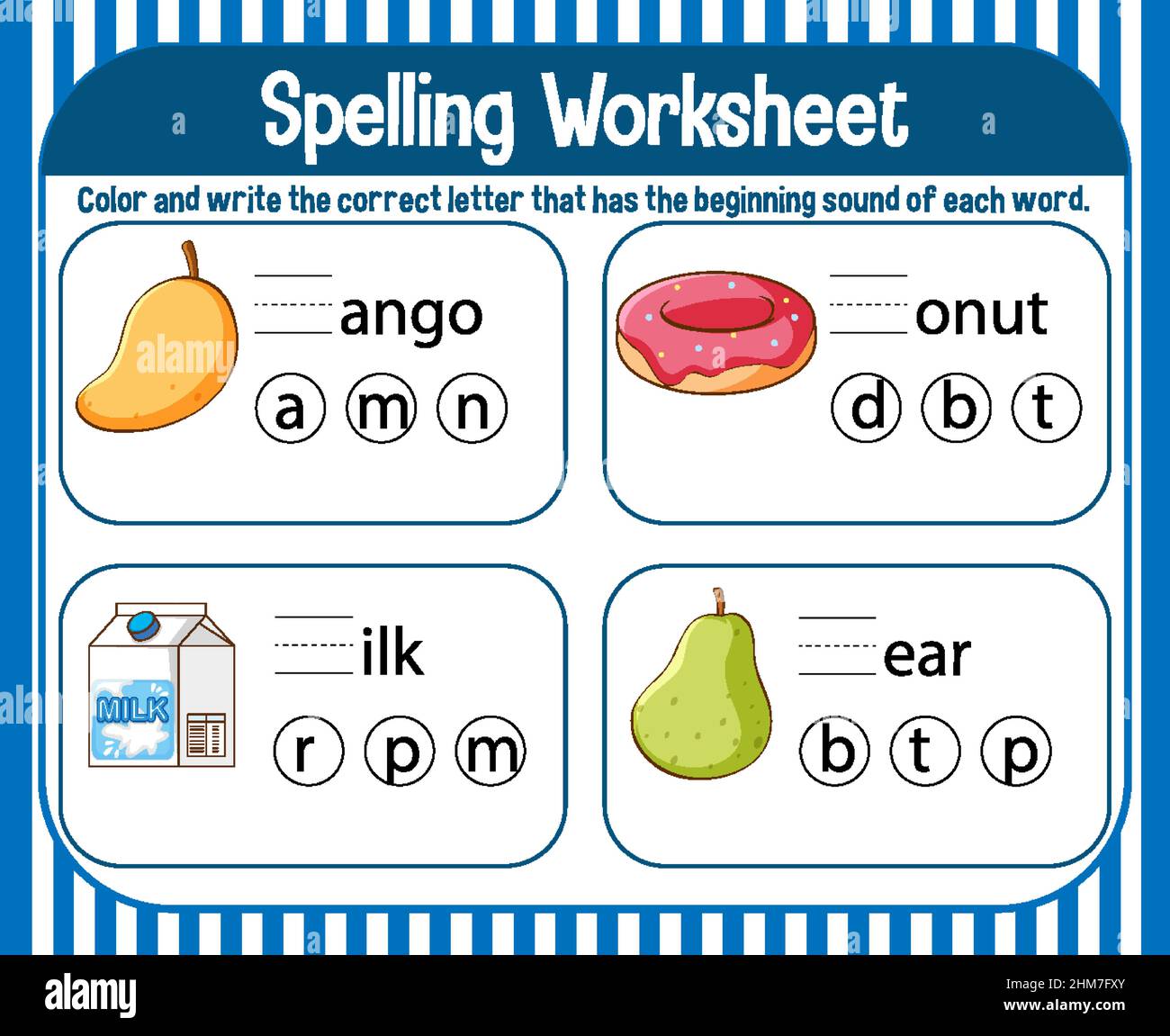 Spelling worksheet template for kids illustration Stock Vector Image ...