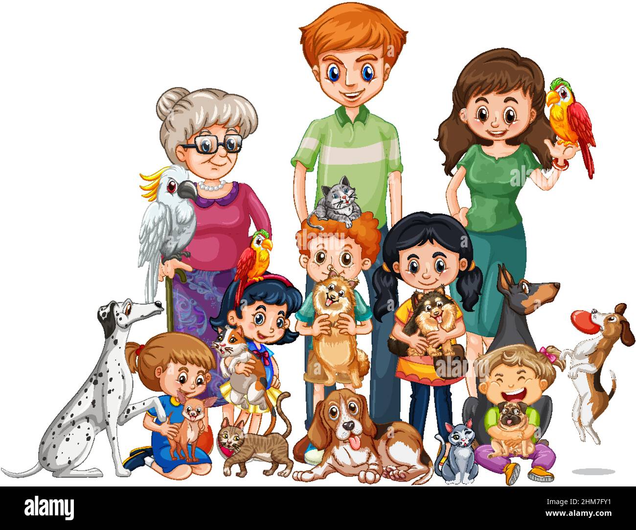 Happy family with many dogs illustration Stock Vector Image & Art - Alamy