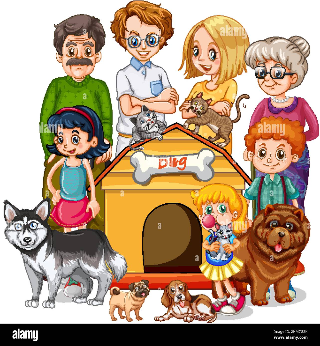 Big family members with many dogs illustration Stock Vector Image & Art ...