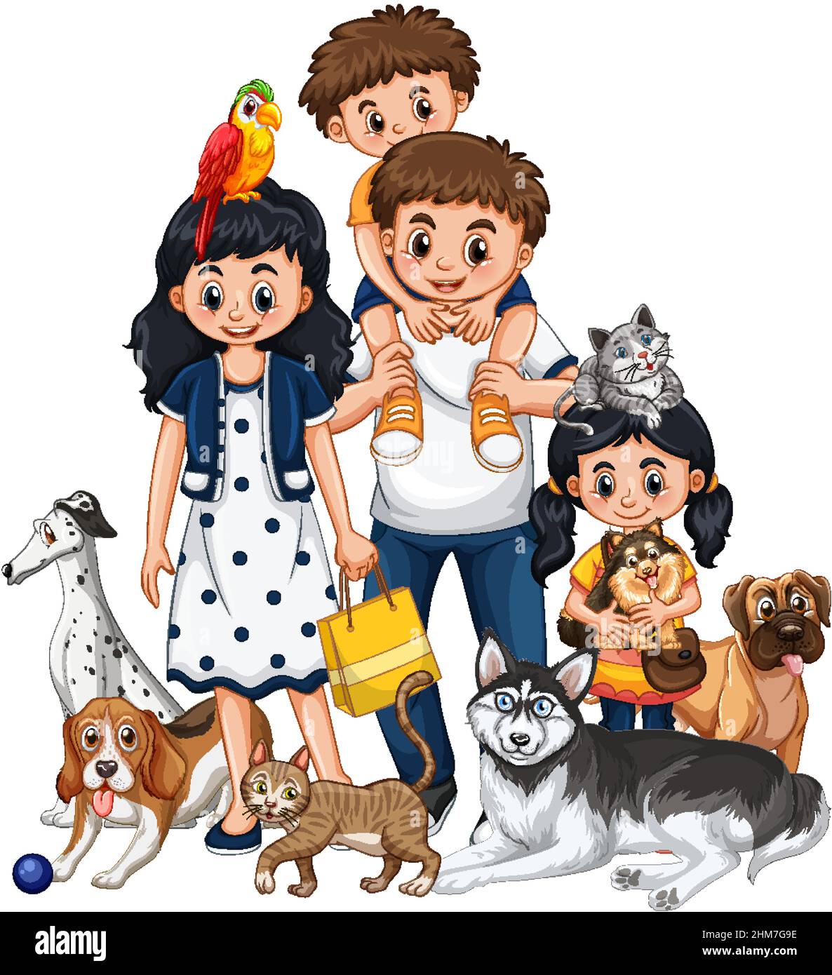 Happy family members with many dogs illustration Stock Vector Image ...